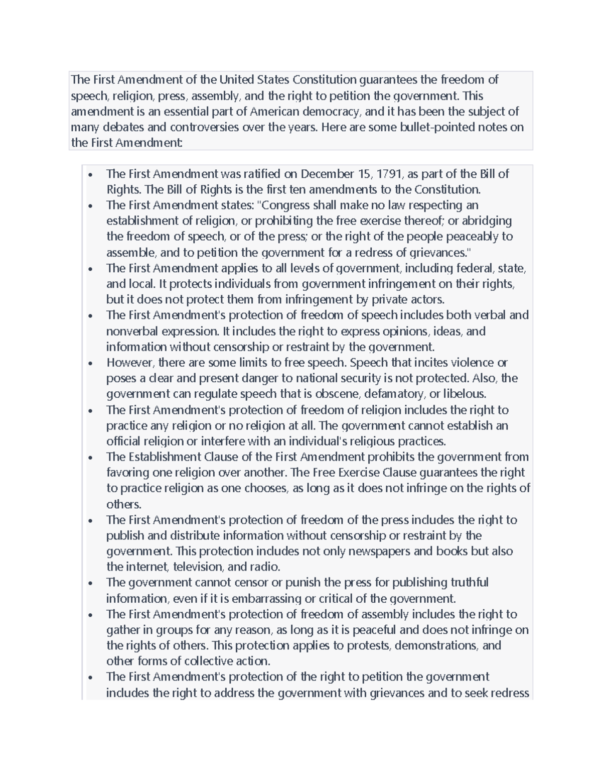 1st amendment - Notes - The First Amendment of the United States ...