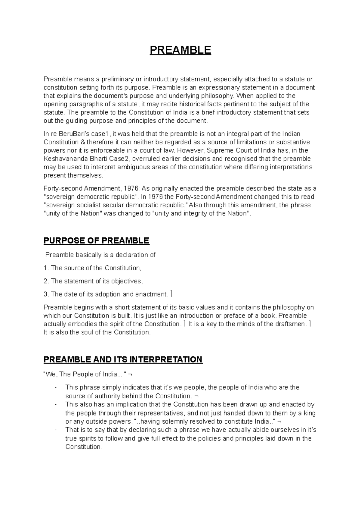 Preamble - PREAMBLE Preamble means a preliminary or introductory ...