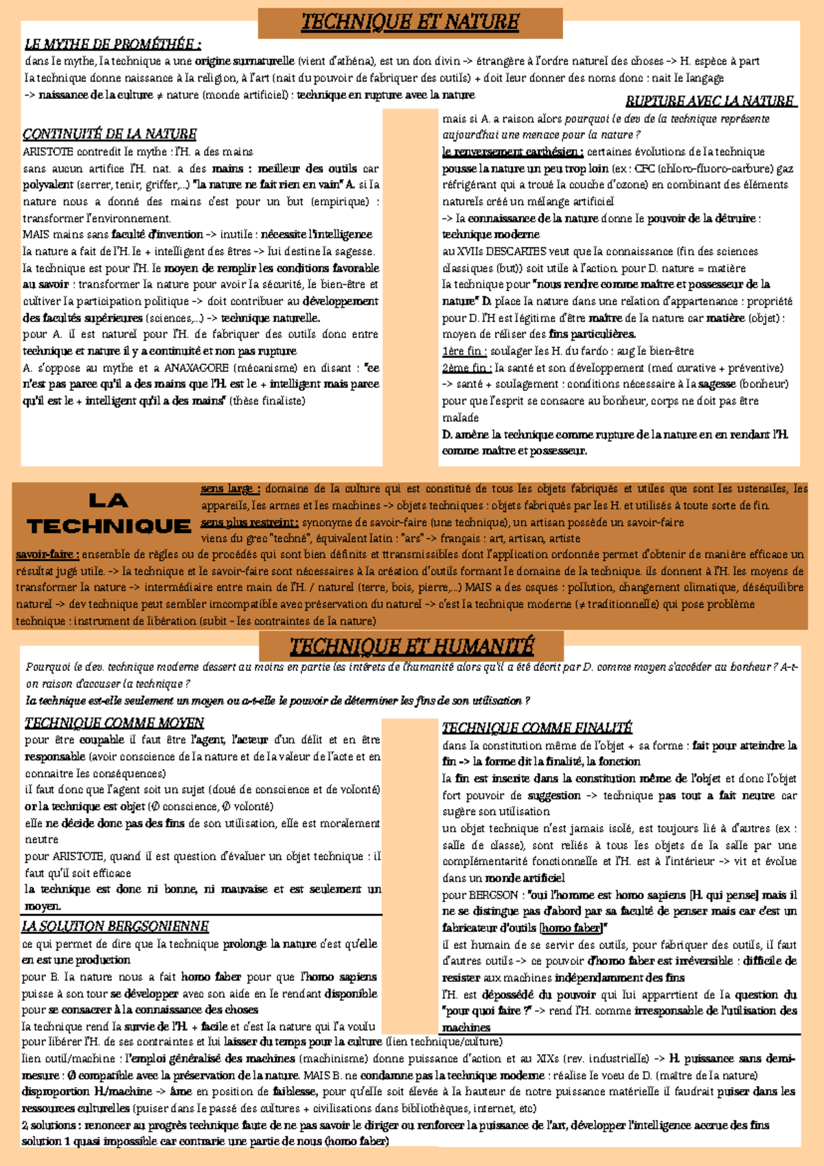 Philo La technique - LA TECHNIQUE sens large : domaine de la culture qui est constitué de tous ...