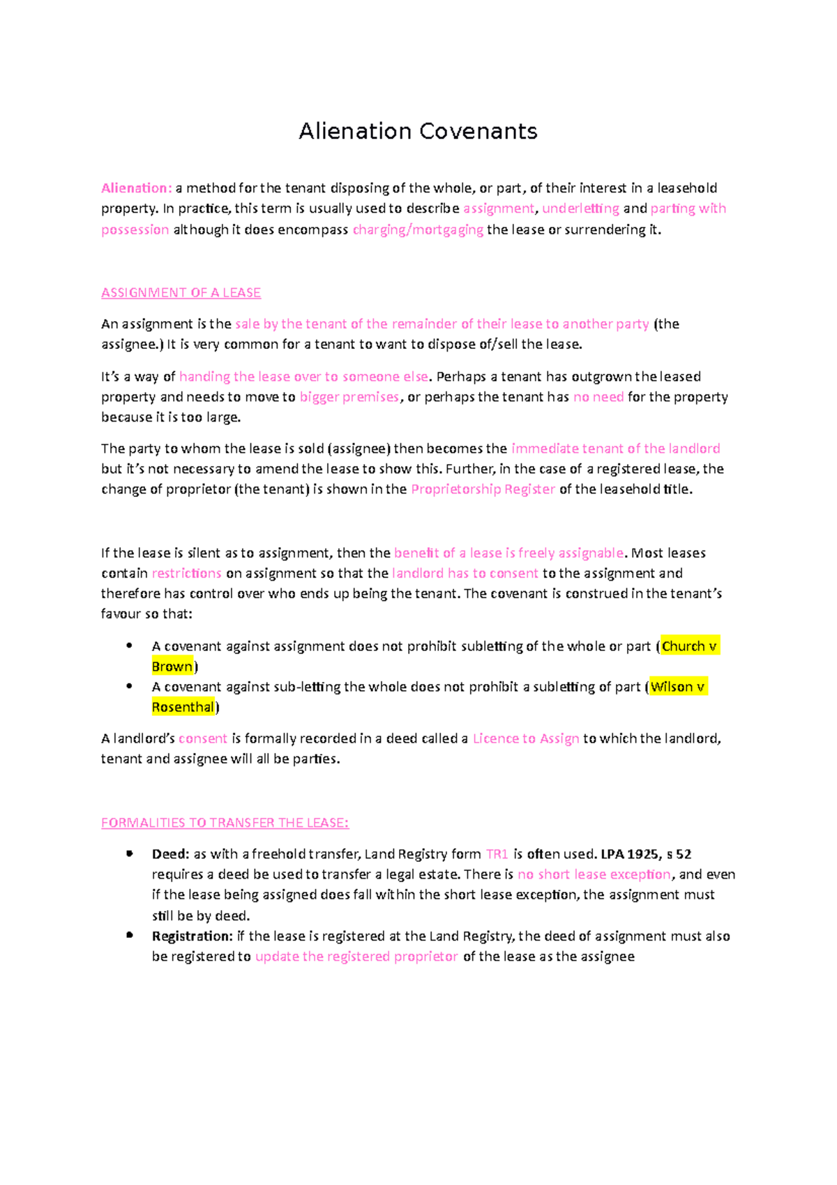 Leases in detail - Alienation Covenants Alienation: a method for the ...