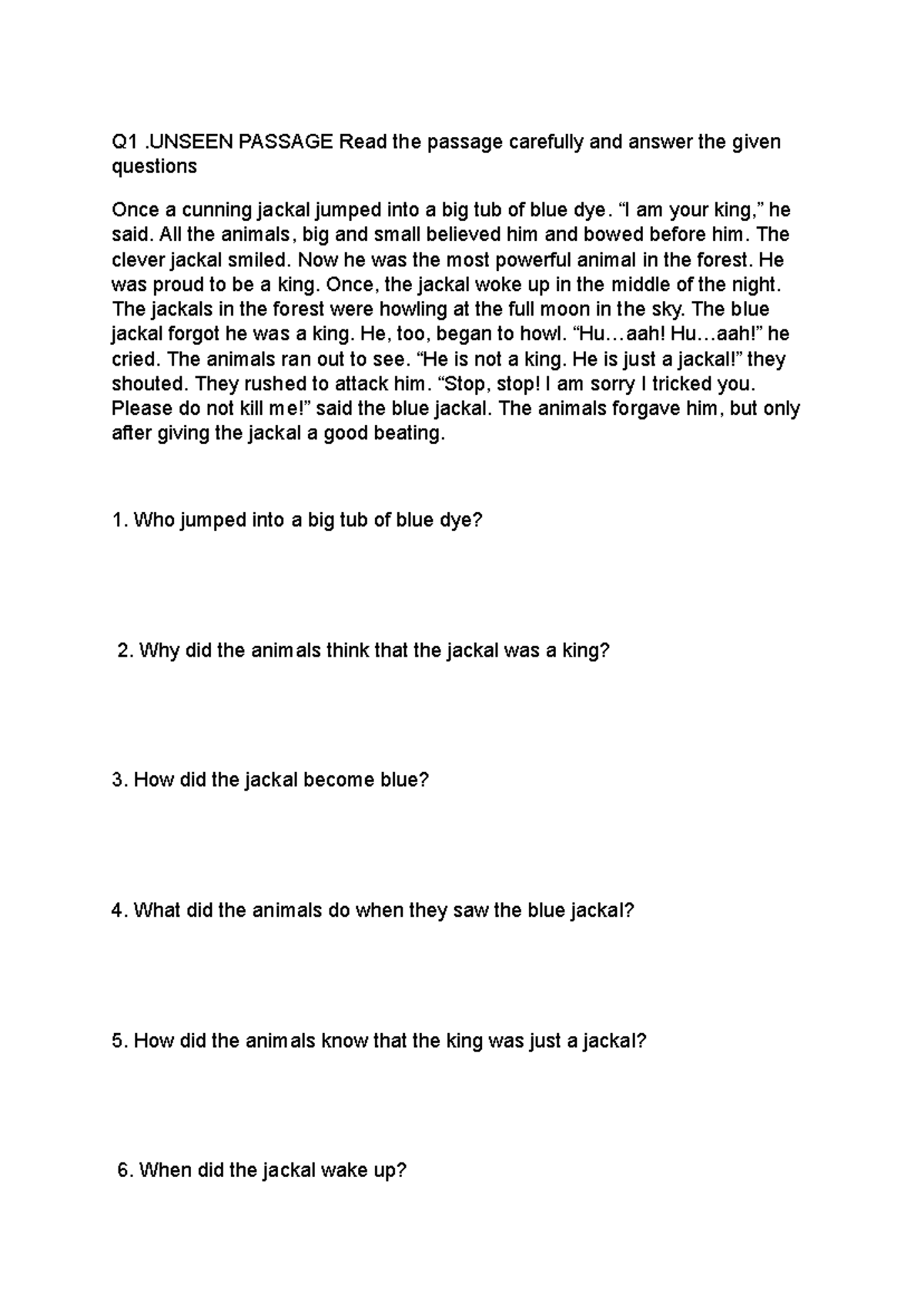 Unseen passage - Q1 .UNSEEN PASSAGE Read the passage carefully and ...