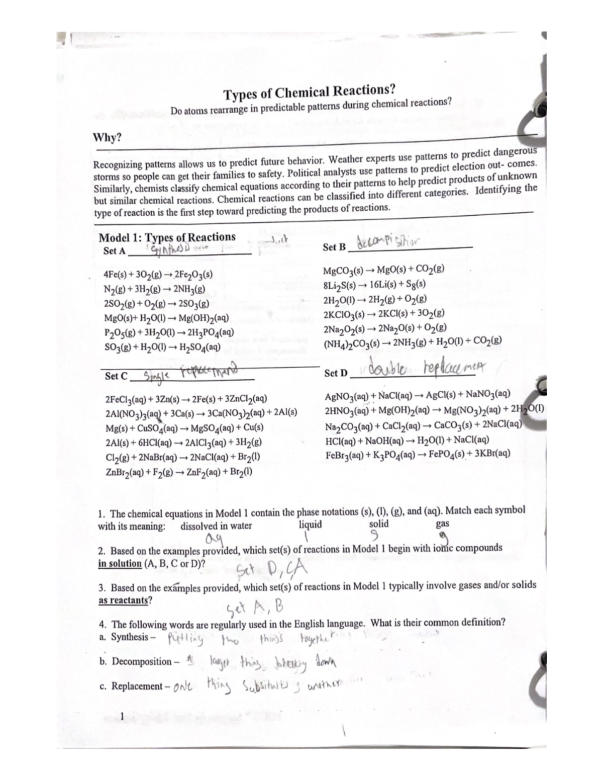 Types of Chemical Reactions - Studocu