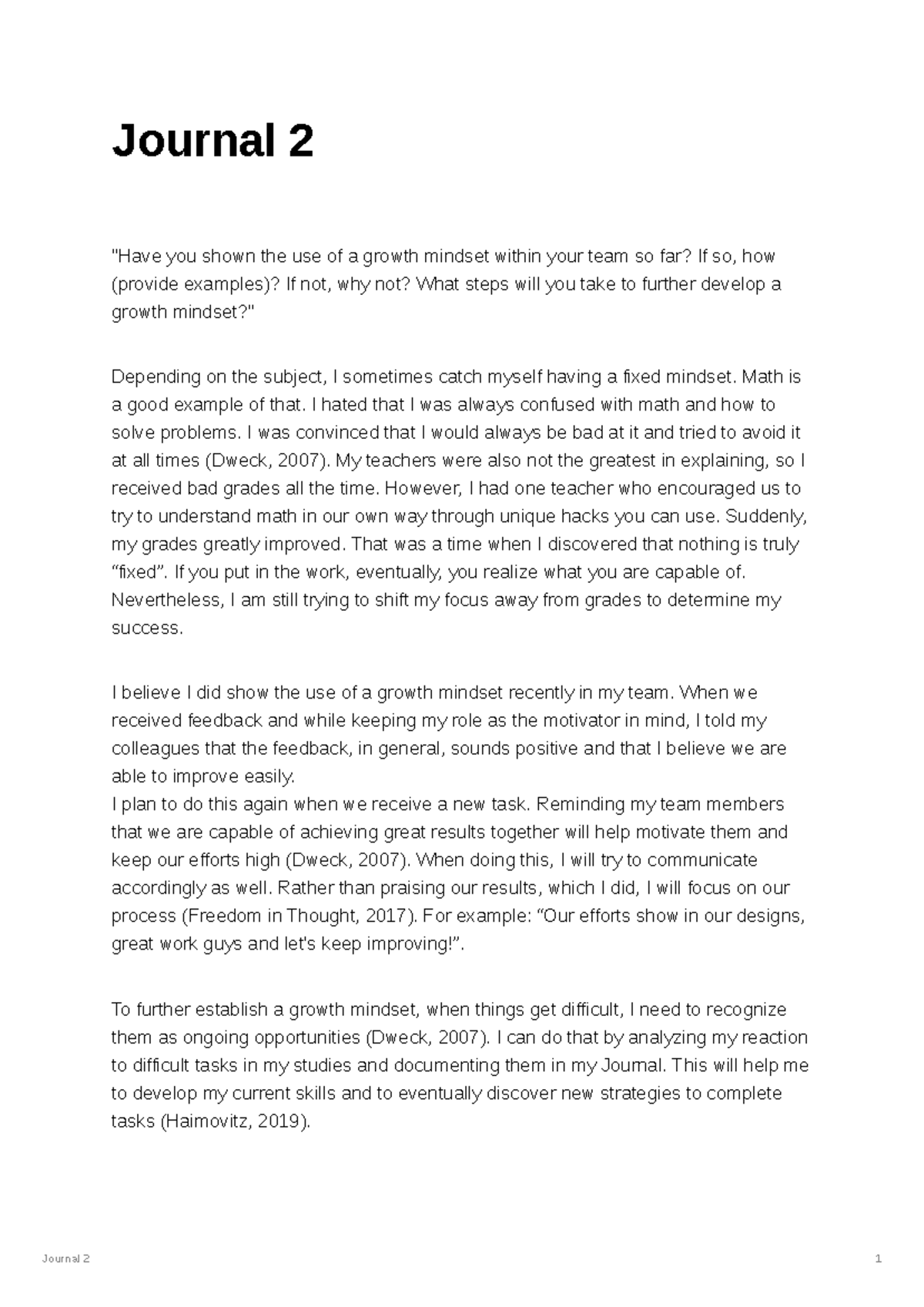 Reflective Journal - Journal 2 1 Journal 2 "Have you shown the use of a ...