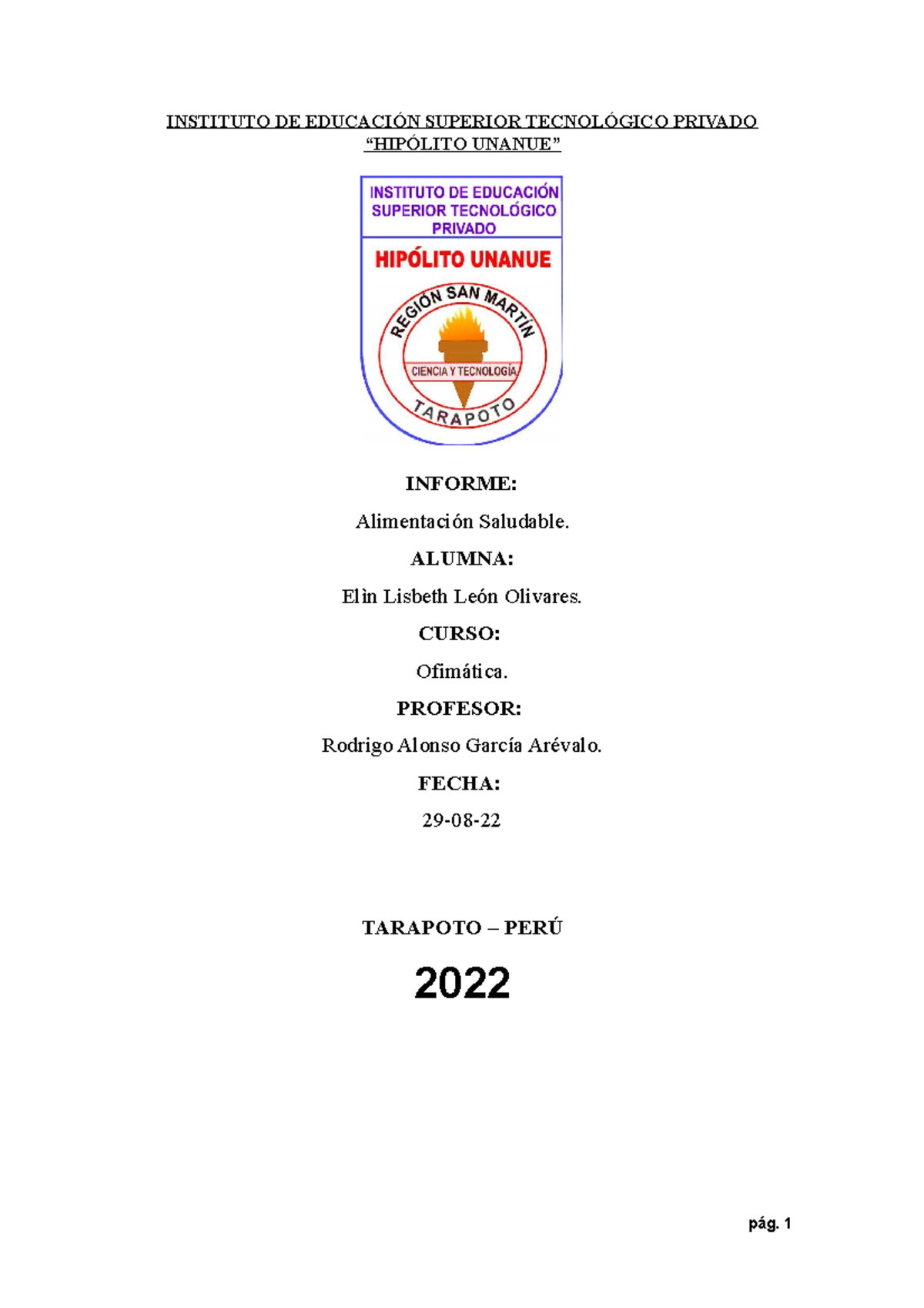 Instituto DE Educación Superior Tecnológico Privado Hipólito Unanue ...