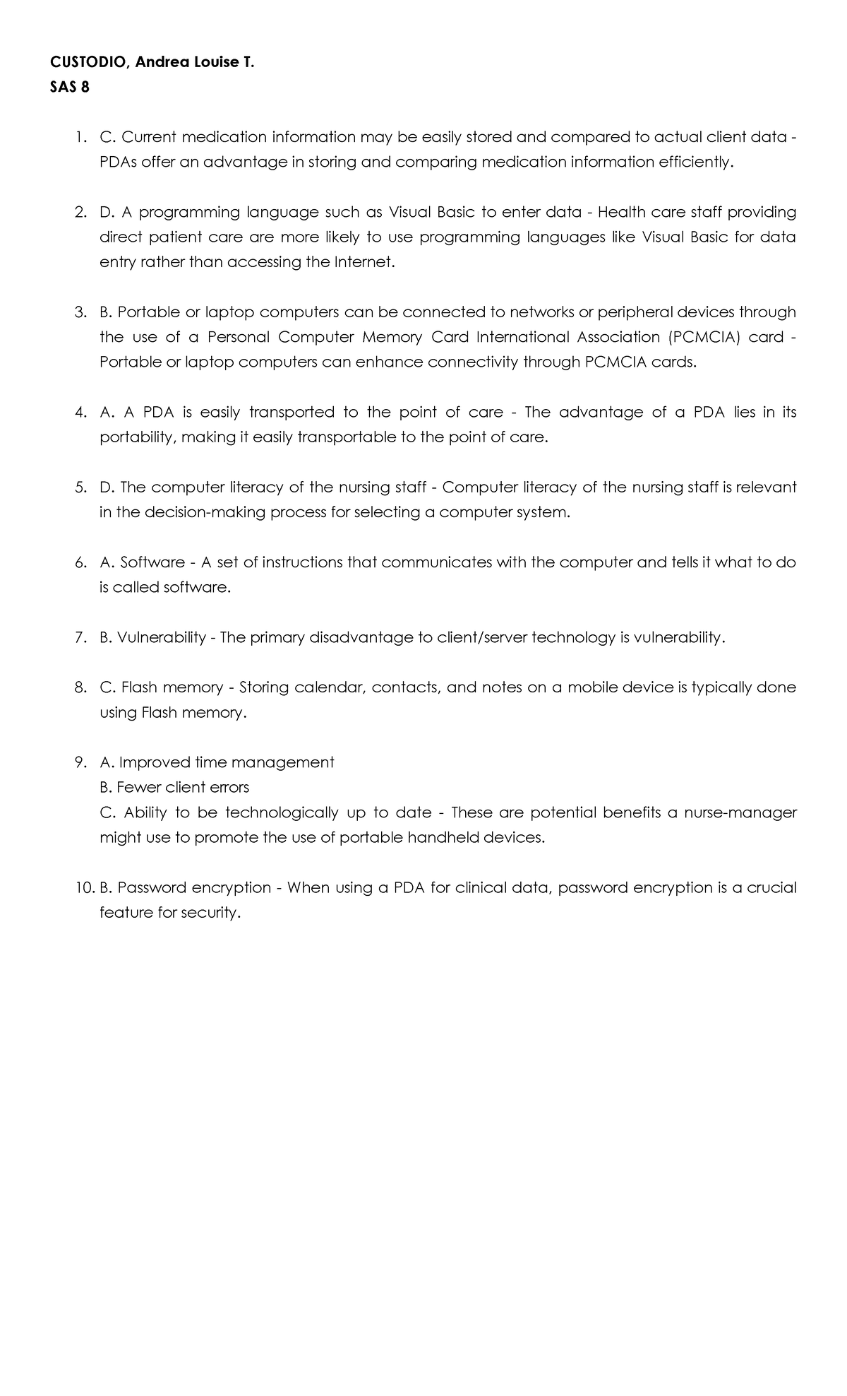 NUR 115 - SAS 8 - university notes - CUSTODIO, Andrea Louise T. SAS 8 1 ...