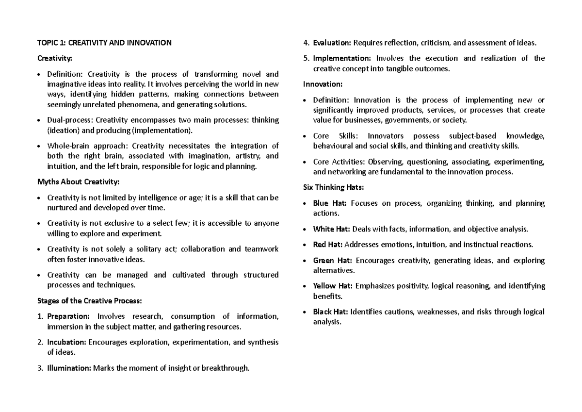 Multimedia Notes - TOPIC 1: CREATIVITY AND INNOVATION Creativity ...