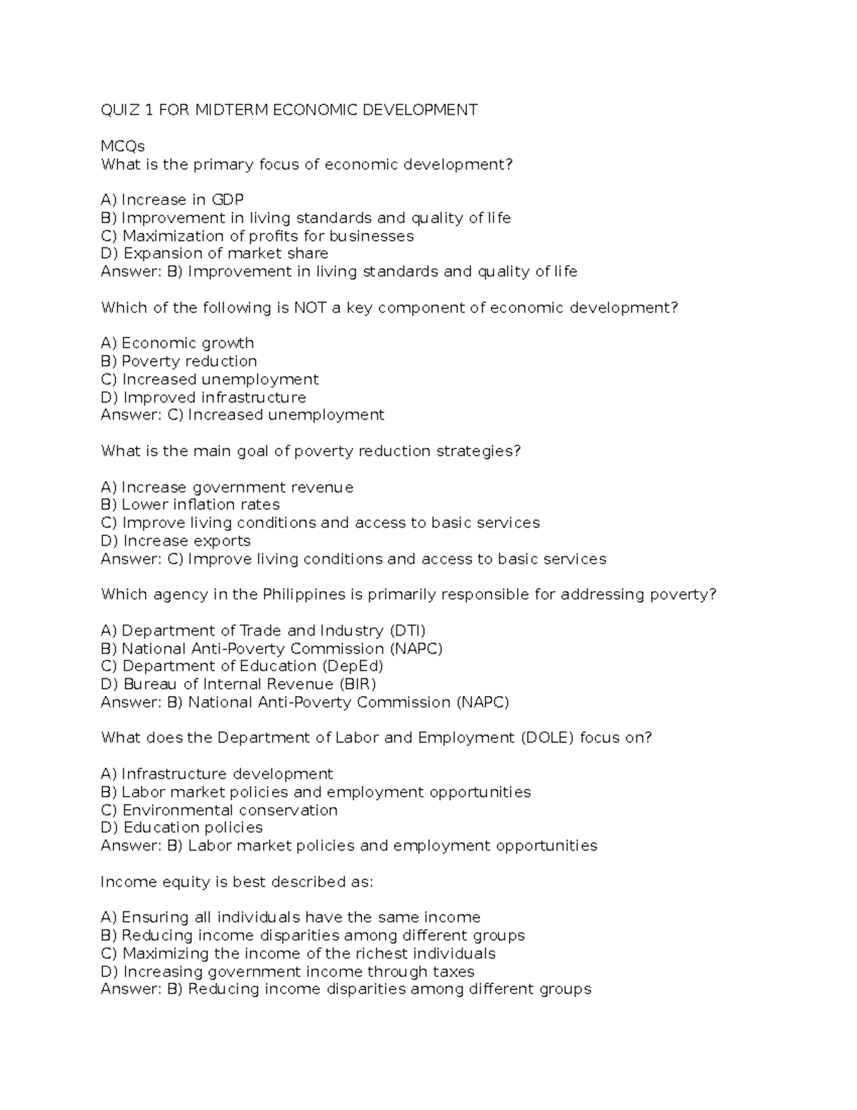 QUIZ 1 FOR Midterm Economic Development - QUIZ 1 FOR MIDTERM ECONOMIC ...