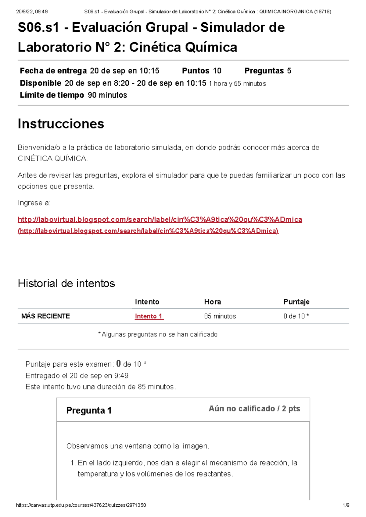 S06.s1 - Evaluación Grupal - Simulador de Laboratorio N° 2 Cinética Química Quimica Inorganica ...