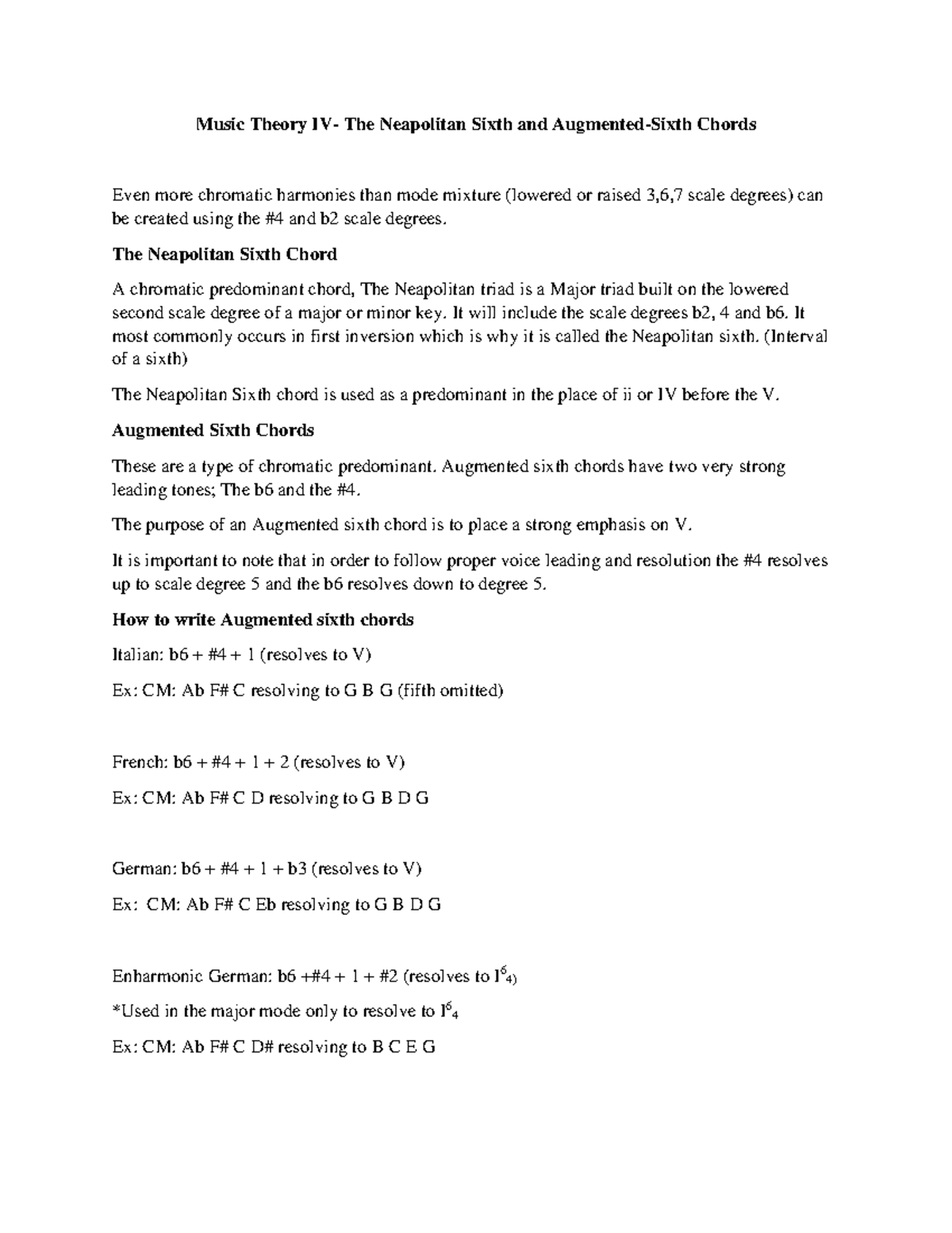 MTIV Review OF A6 AND NP - Lecture notes on neopolitian 6th chords and ...