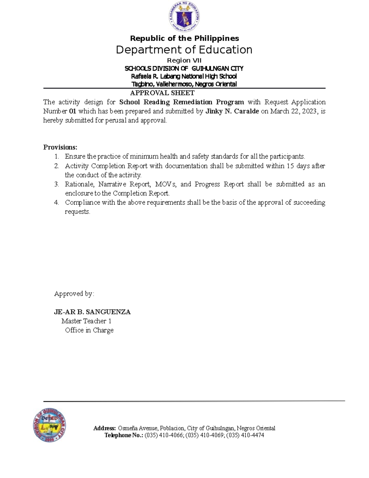 Activity Design - Department of Education Region VII SCHOOLS DIVISION ...