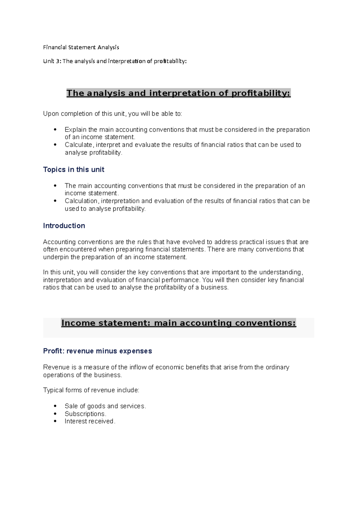 Financial Statement Analysis UNIT 3 - Financial Statement Analysis Unit ...