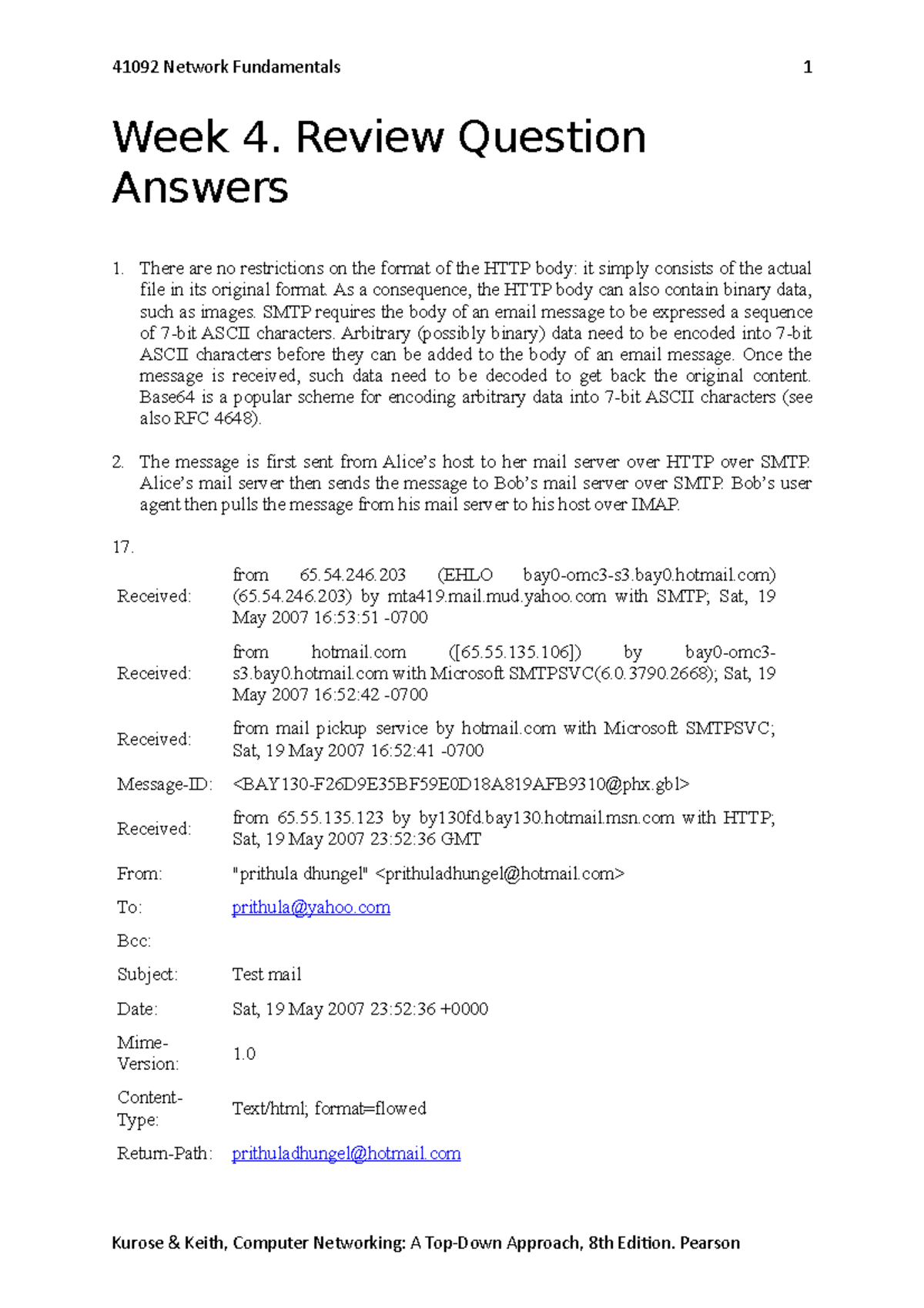 Week4-Review Question Answer - 41092 Network Fundamentals Week 4. Review Question Answers There ...