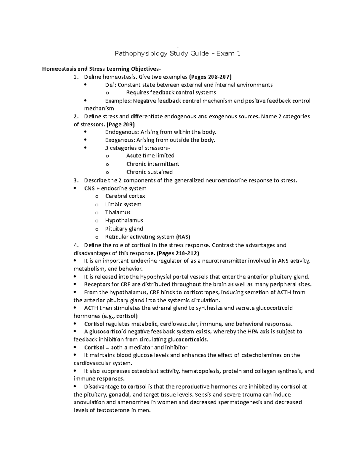 Pathophysiology Study Guide - Pathophysiology Study Guide – Exam 1 ...