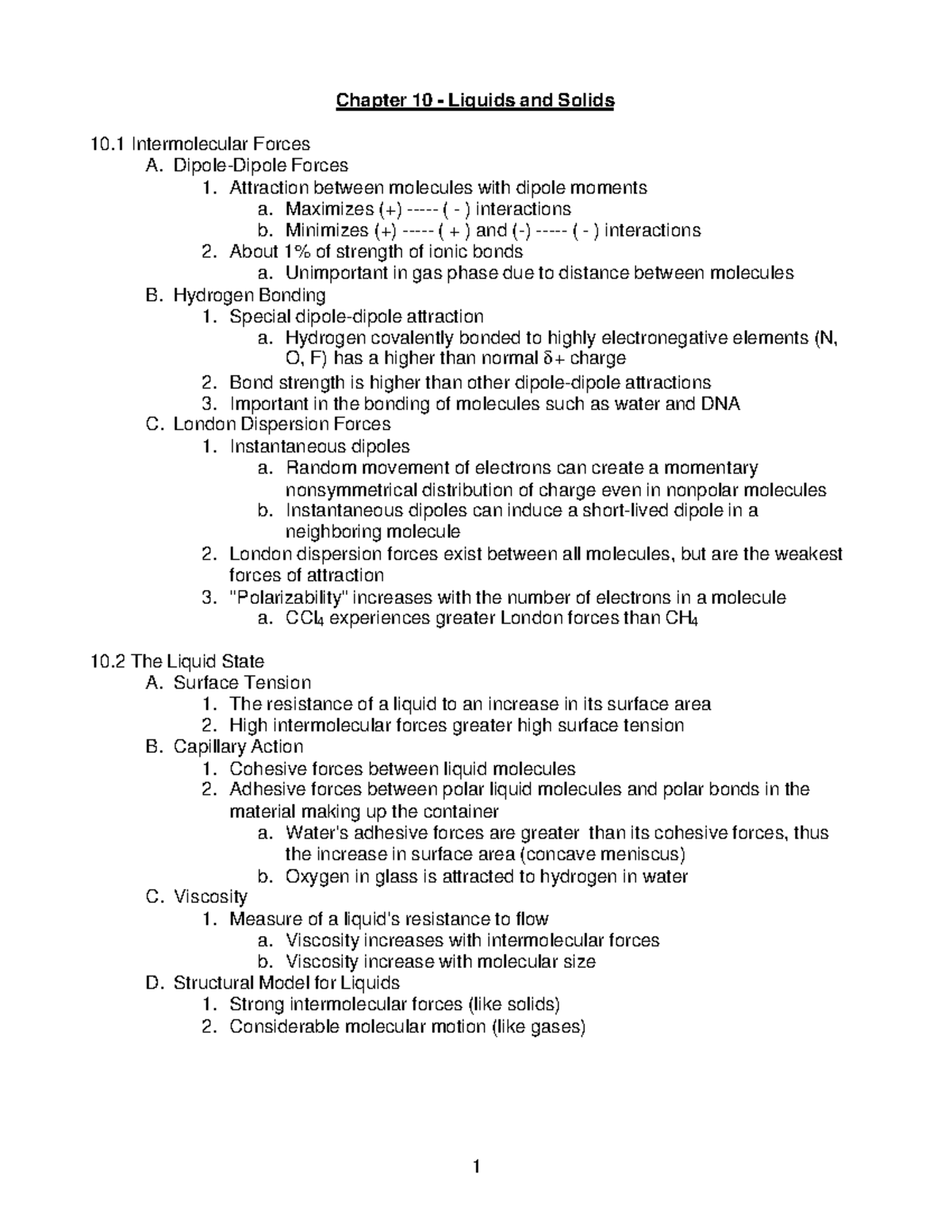 Chap10notes - Summary - Chapter 10 - Liquids and Solids 10 ...