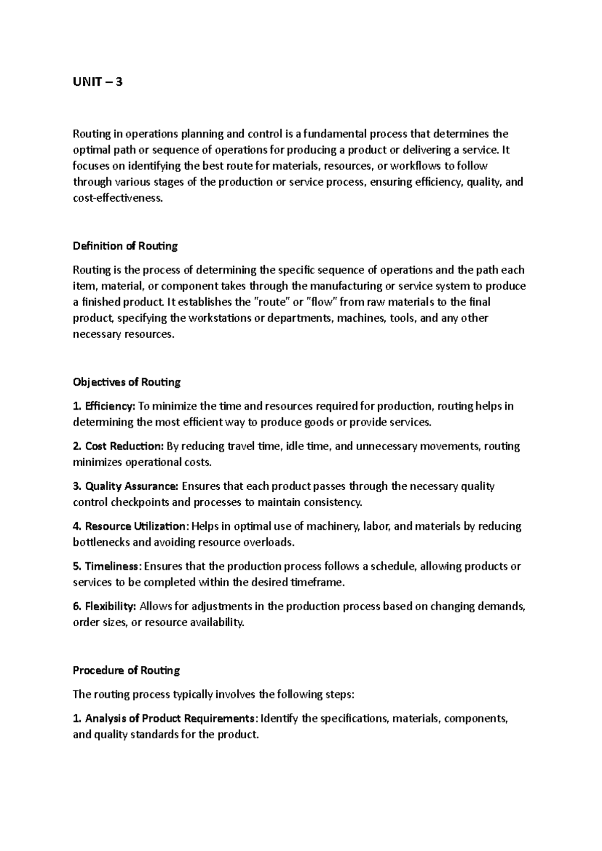 OPC UNIT-3 - Good - UNIT – 3 Routing in operations planning and control ...