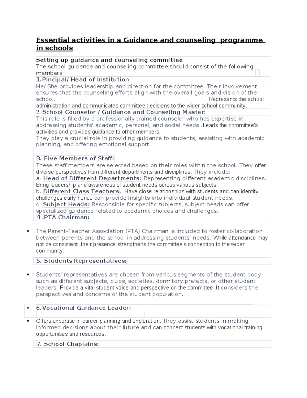 Essential activities in a Guidance and counseling programme in schools ...