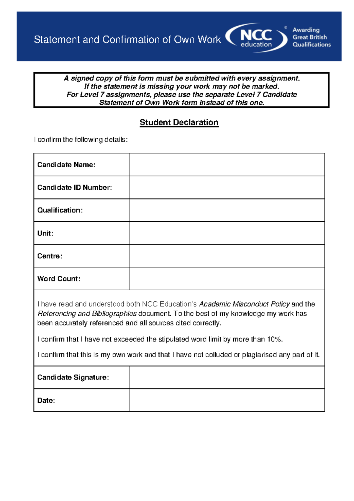 Candidate Statement of Own Work [55] - Statement and Confirmation of ...