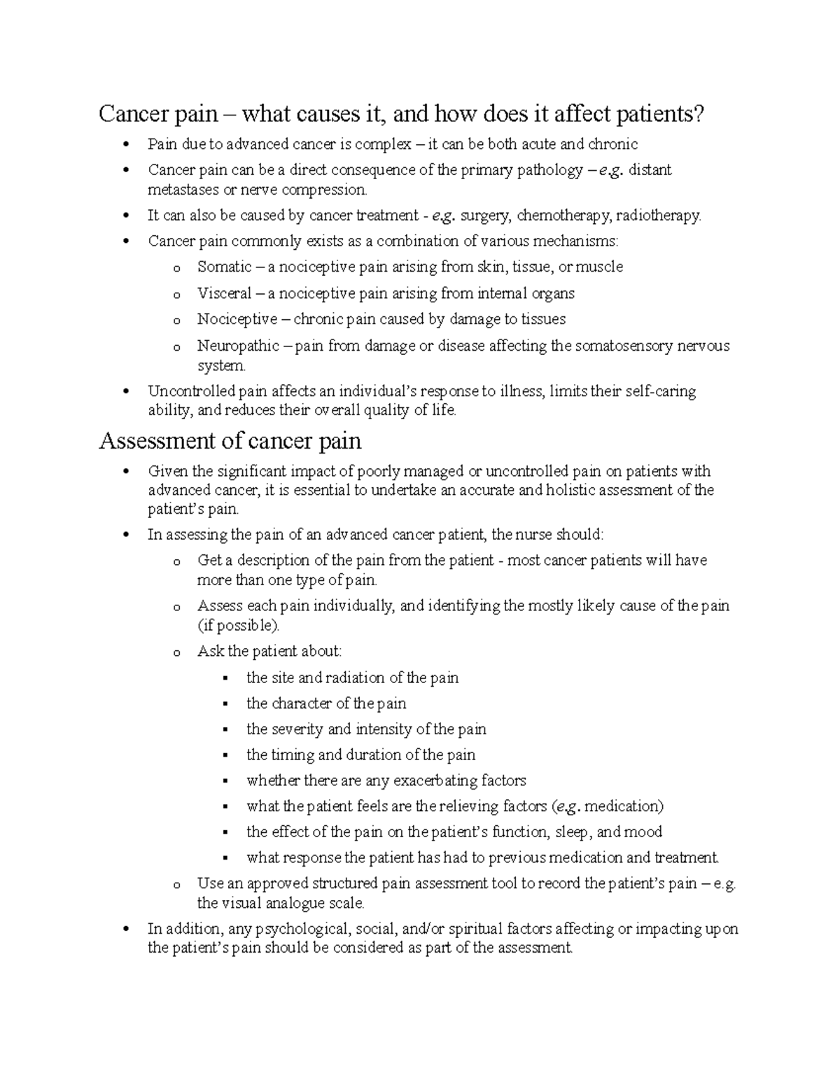 Assessment and management of pain in the adult patient with advanced ...