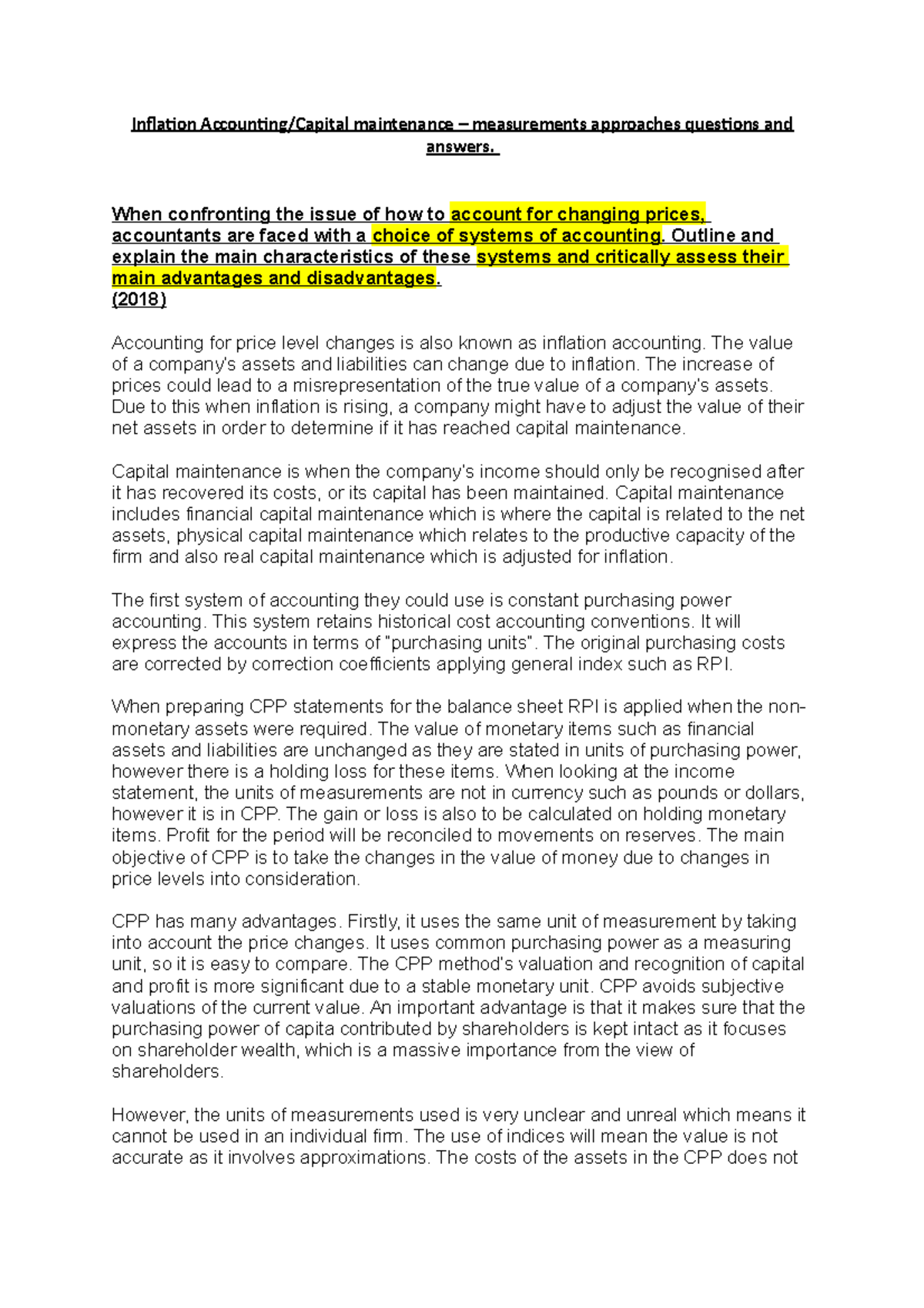 Inflation Accounting Exam questions - Inflation Accounting/Capital ...