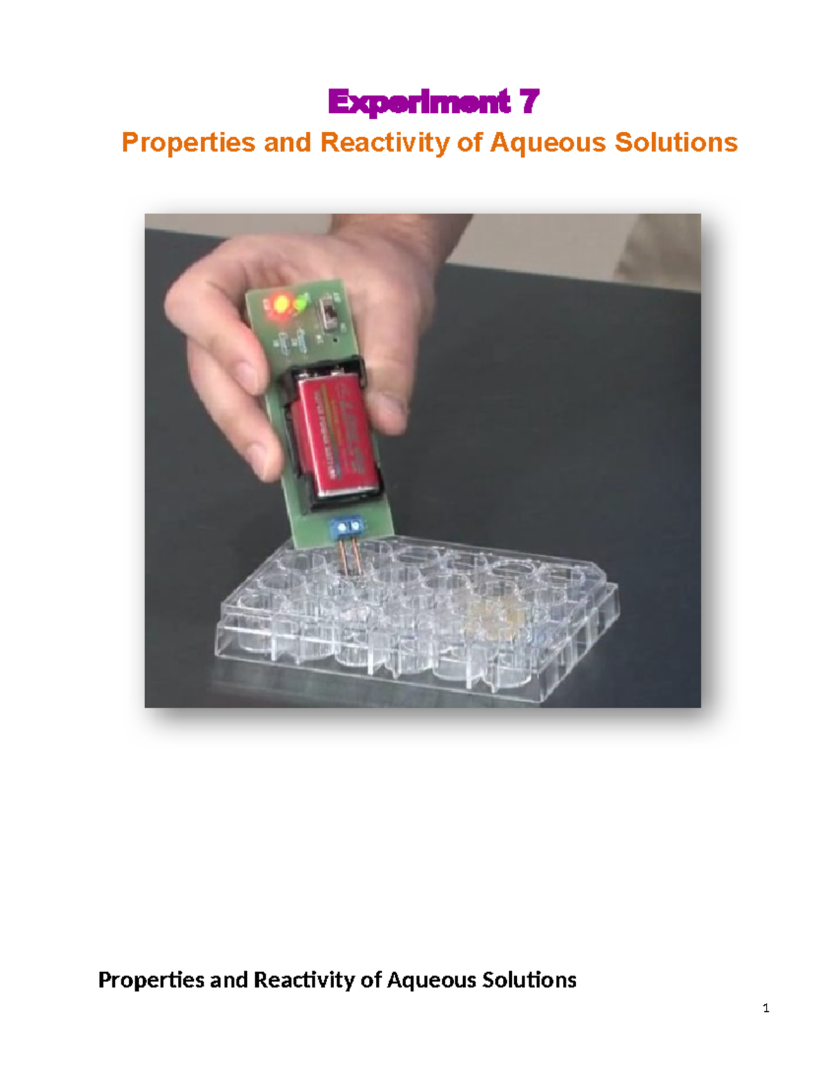 Exp 7 Hyflex Properties and Reactivity of Aqueous Solutions ...