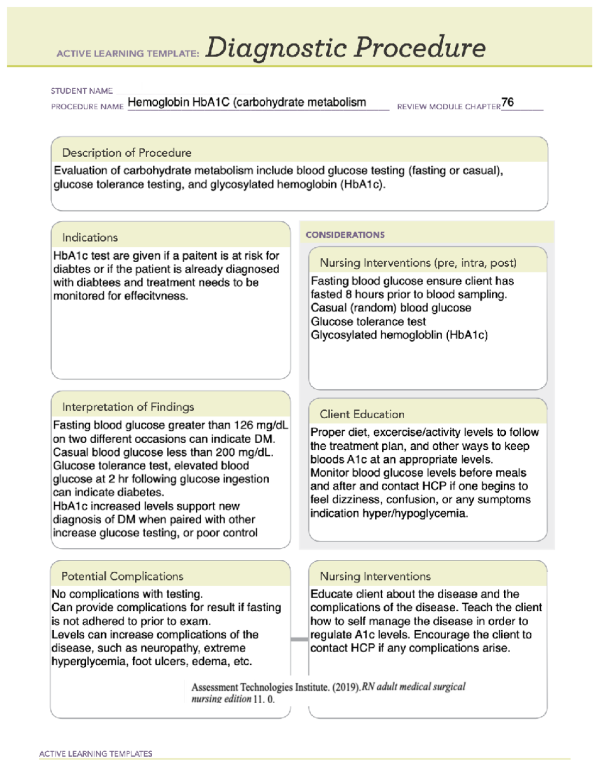 Diagnostic Procedure - Hb A1c - RNSG 1343 - Studocu