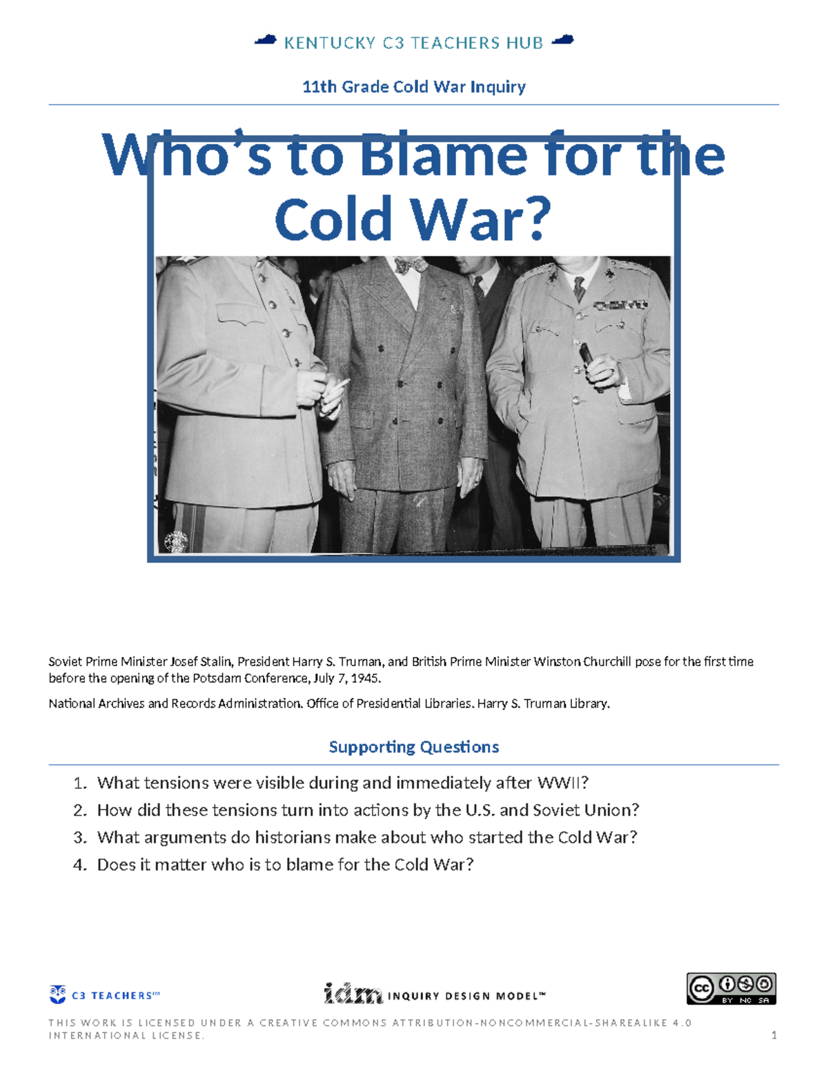 Kentucky 11 Cold War - History - 11th Grade Cold War Inquiry Who’s to ...