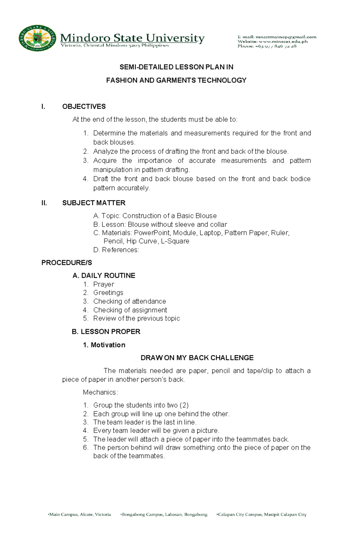 2 Drafting Blouse Pattern (NOV - SEMI-DETAILED LESSON PLAN IN FASHION ...