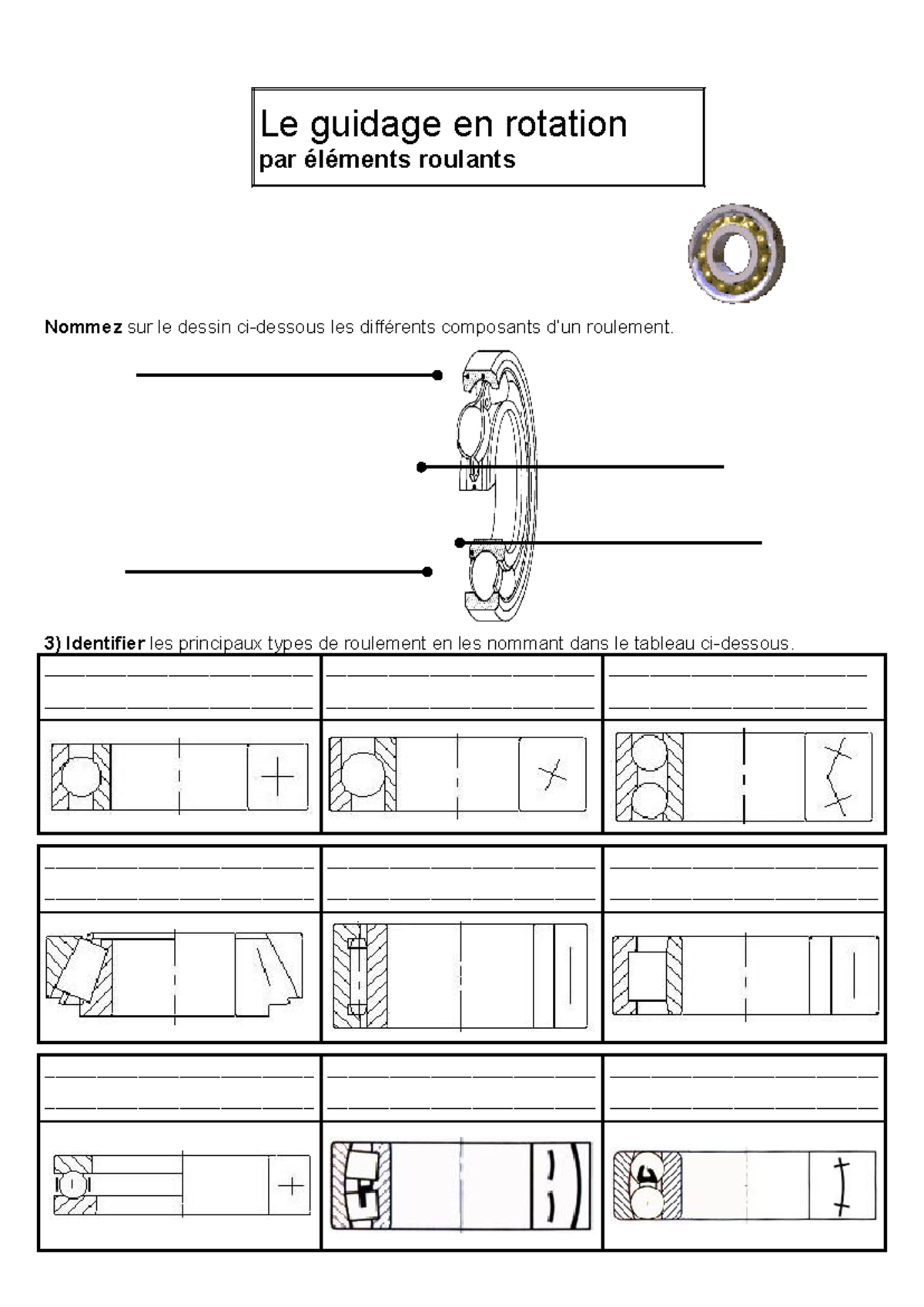 TD montage de roulement - Le guidage en rotation par éléments roulants ...