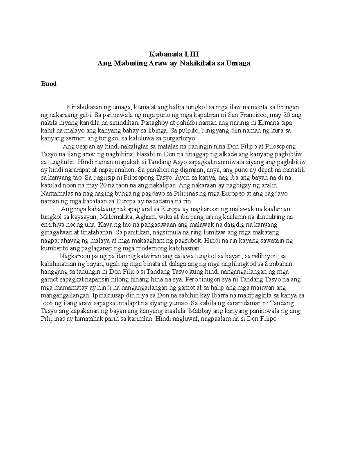 Suring basa - Kabanata LIII Ang Mabuting Araw ay Nakikilala sa Umaga ...