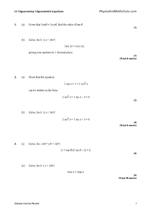 C2 Trigonometry - Trigonometric graphs - 1. (a) Sketch, for 0 ≤ x ≤ 2 π ...