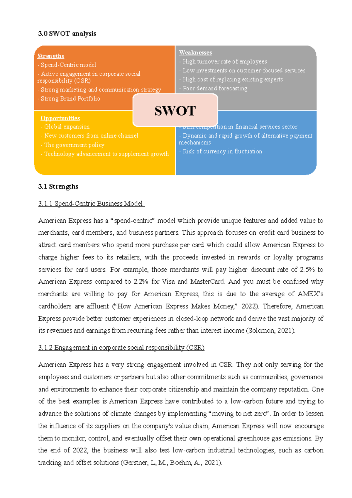 SWOT analysis for American Express - 3 SWOT analysis 3 Strengths 3.1 ...