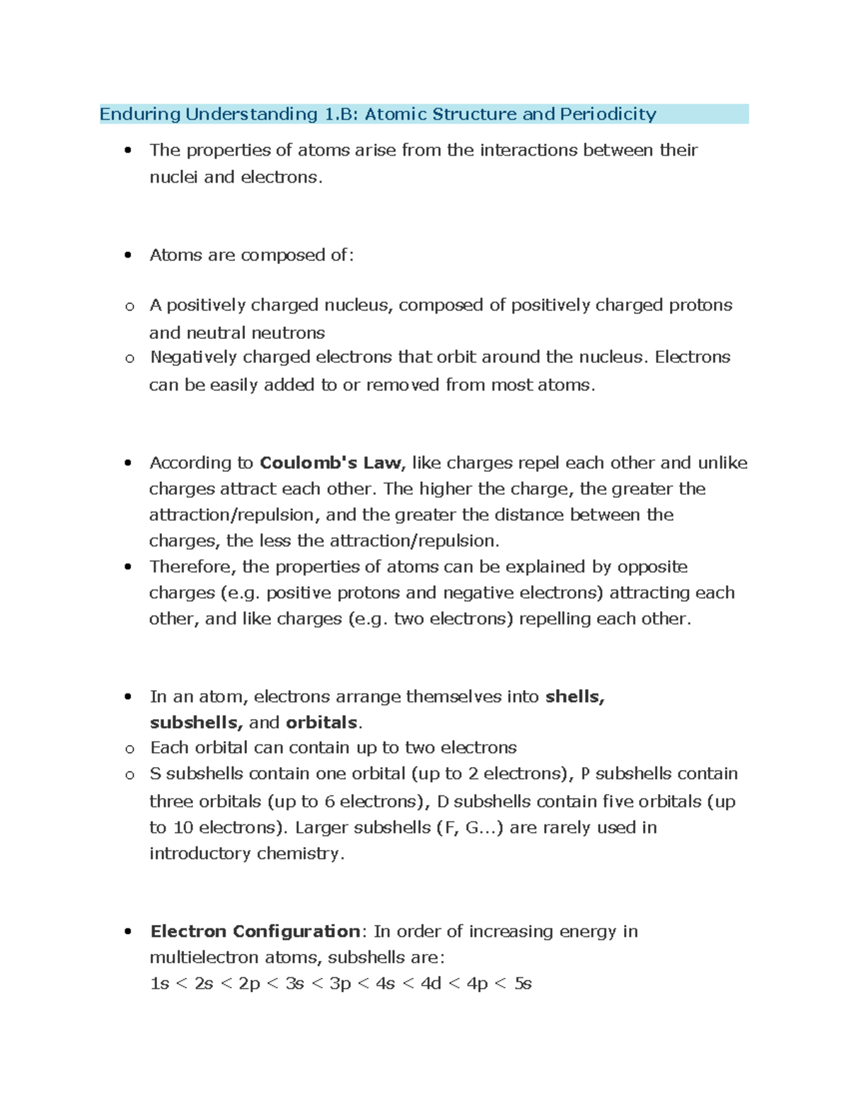 Understanding Atomic Structure and Periodicity - Enduring Understanding 1: Atomic Structure and ...