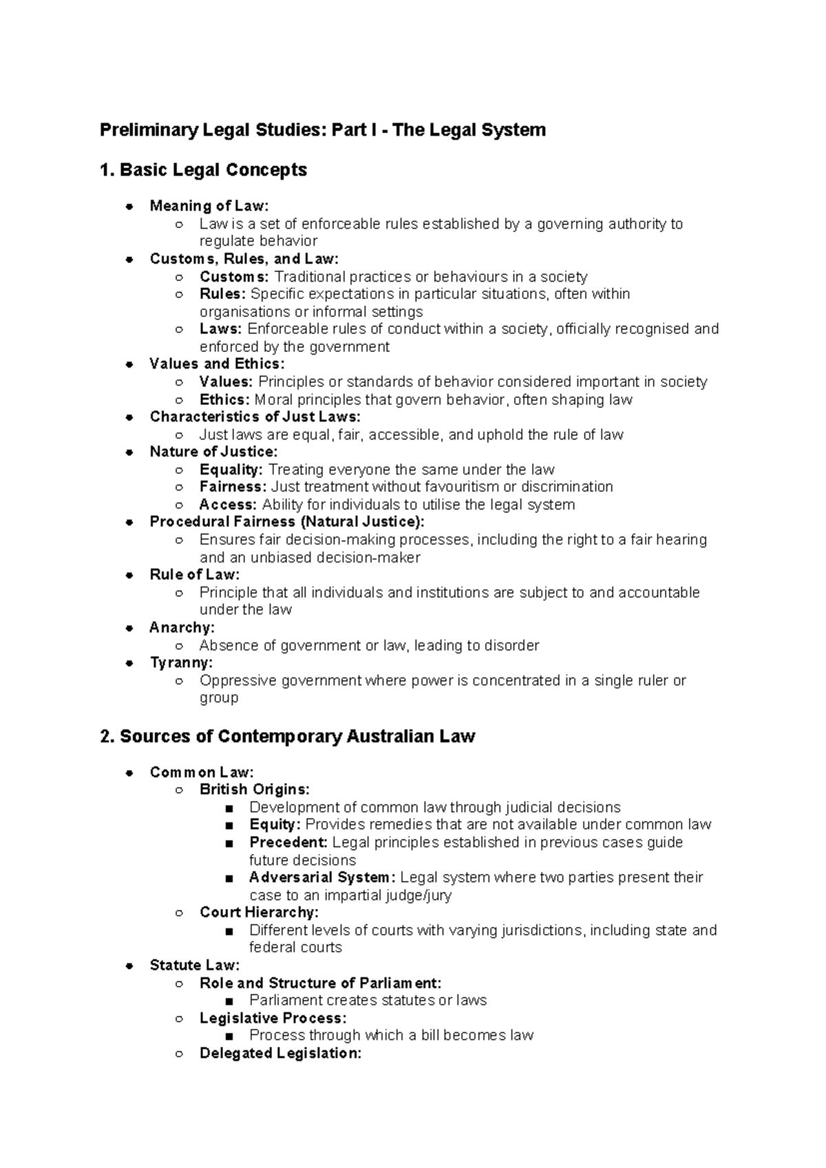 legal study year 11 notes - Preliminary Legal Studies: Part I - The ...
