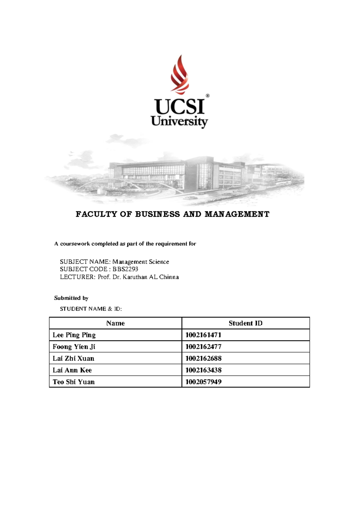 MS assignment - n/a - A coursework completed as part of the requirement for SUBJECT NAME ...