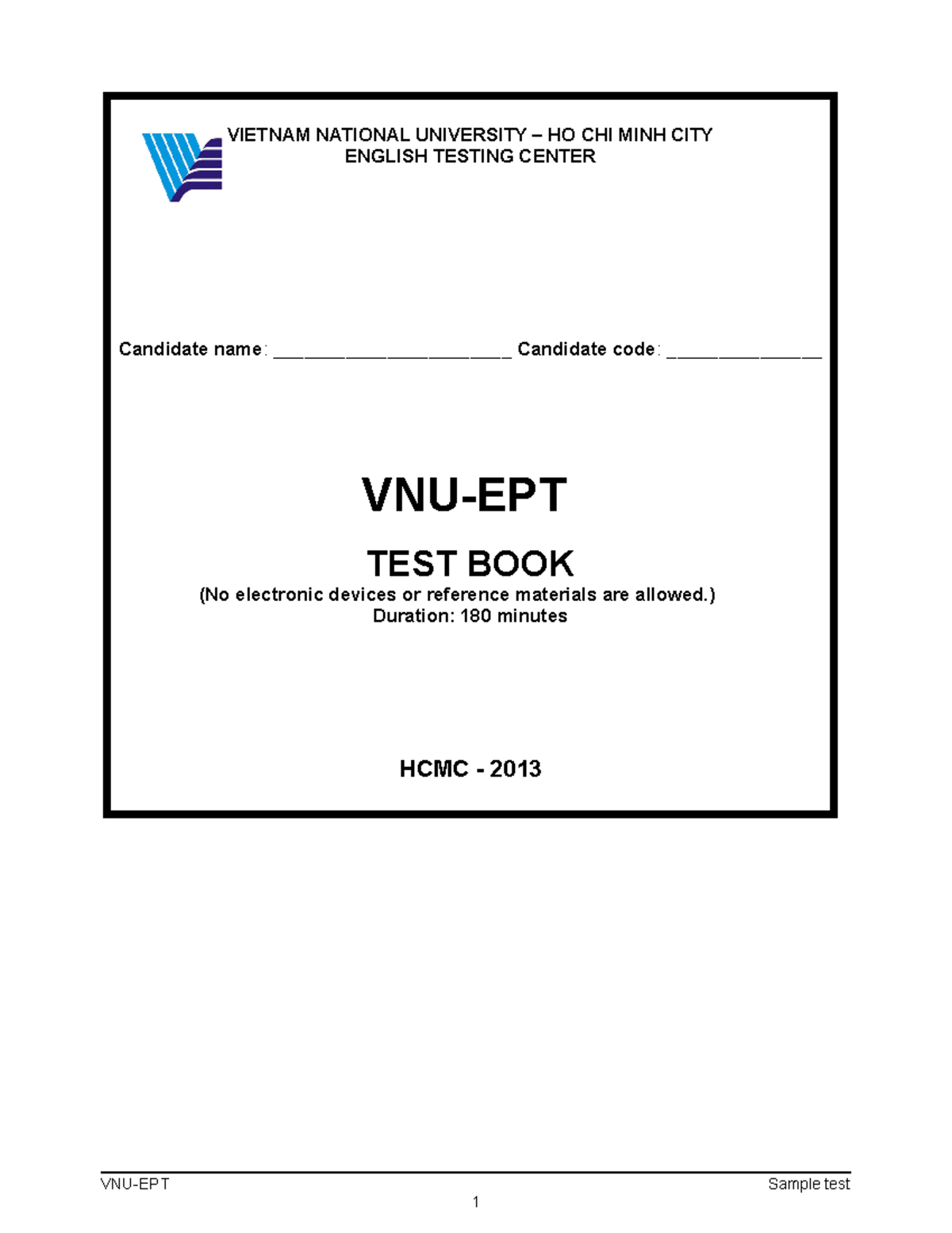 VNU-EPT sample test and key- Official version - VIETNAM NATIONAL ...