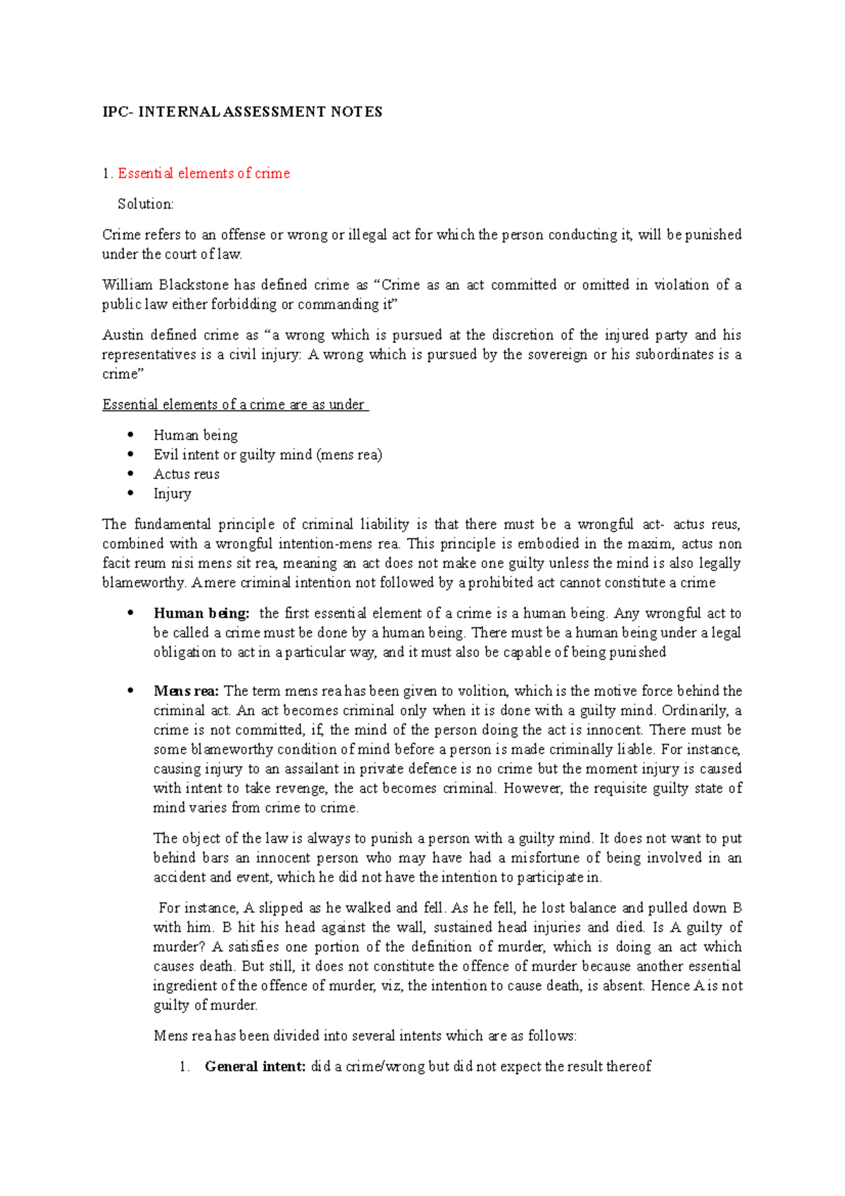 IPC internal assesment - IPC- INTERNAL ASSESSMENT NOTES Essential ...