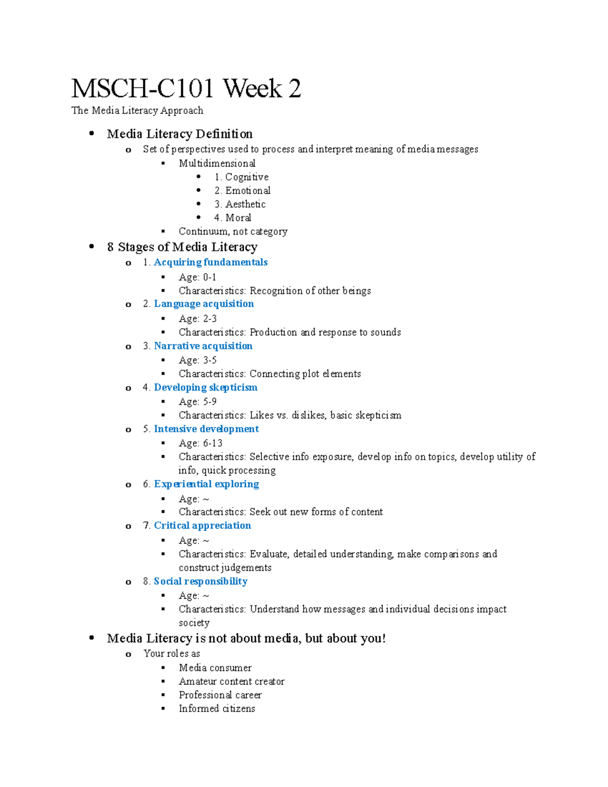 MSCH C101 Week 2 Notes Over Week 2 MSCH C101 Week 2 The Media