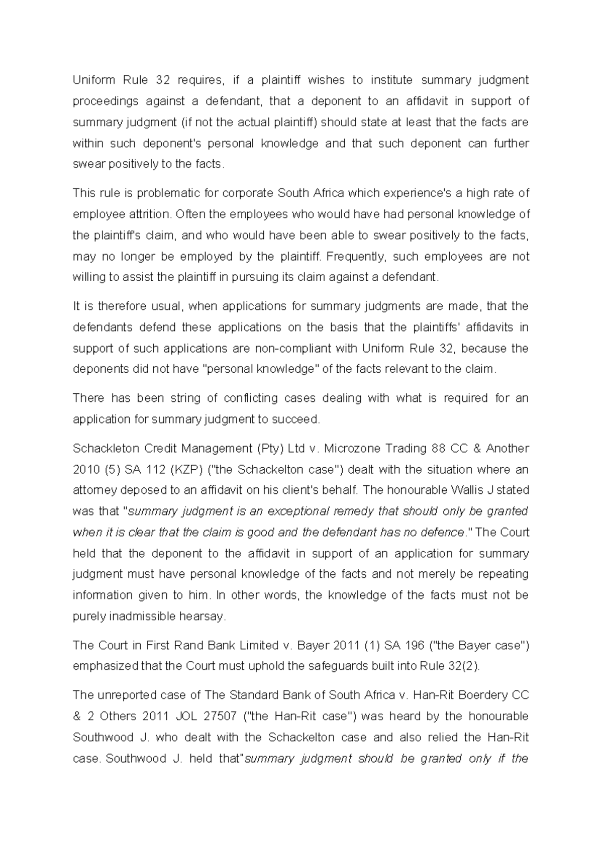 Uniform Rule 32 - Summary Derecho civil / Civil law: Introduccion ...