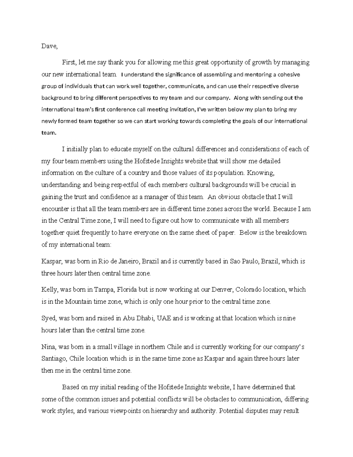 Module 6 Assignment International Team manager Shane Windley - Dave ...