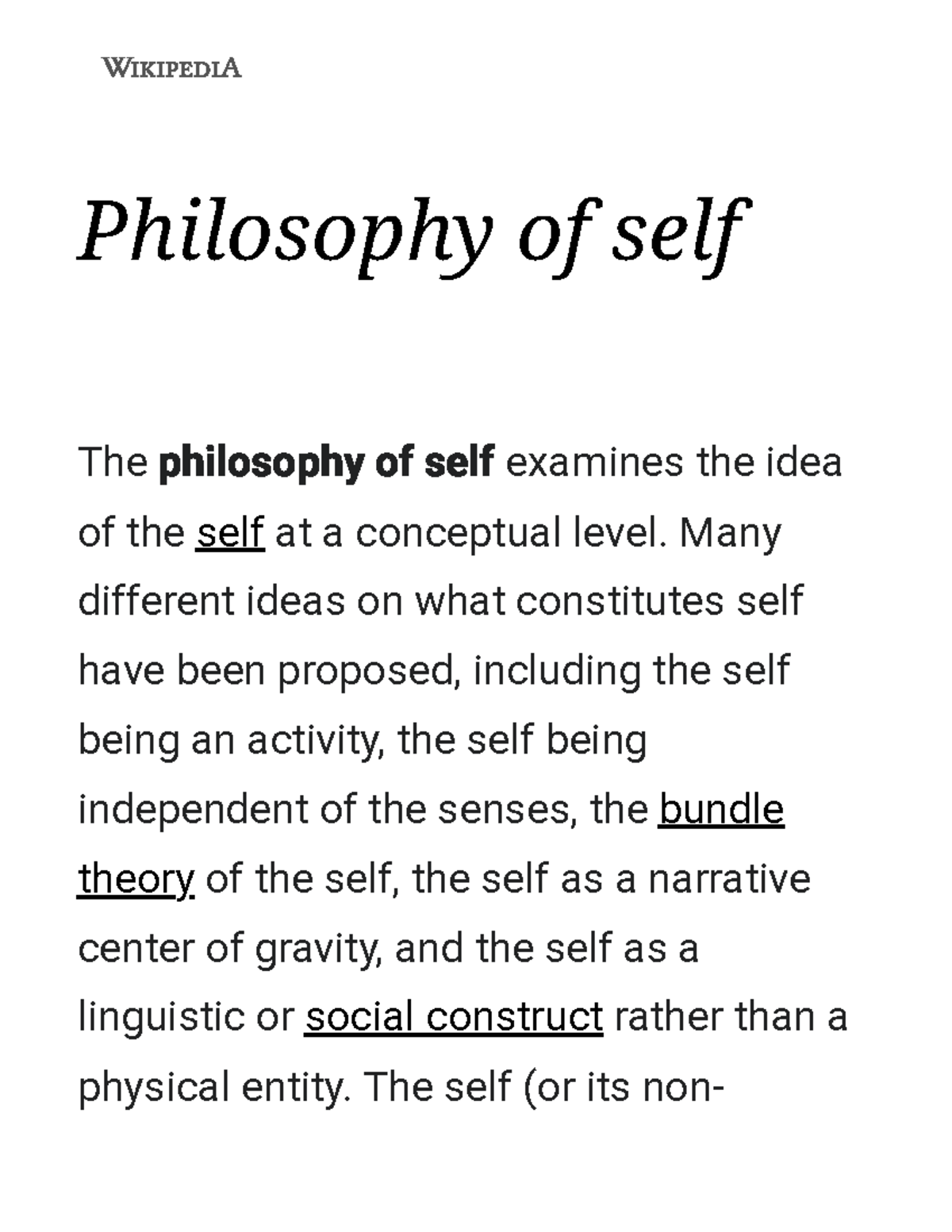 Philosophy of self - Wikipedia - Philosophy of self The philosophy of ...