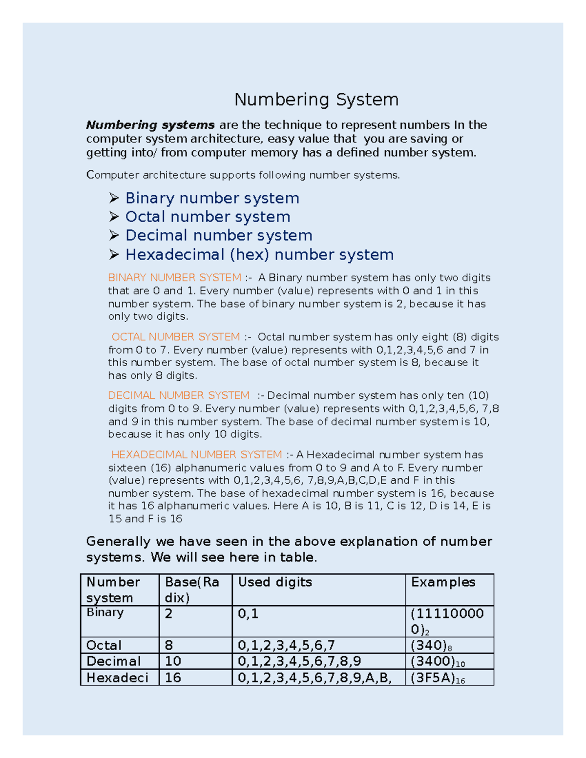 Binary number conversion - Numbering System Numbering systems are the ...