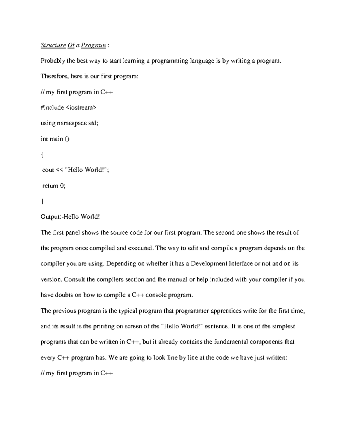 Document 7 - Lecture note of cpp - Structure Of a Program : Probably ...