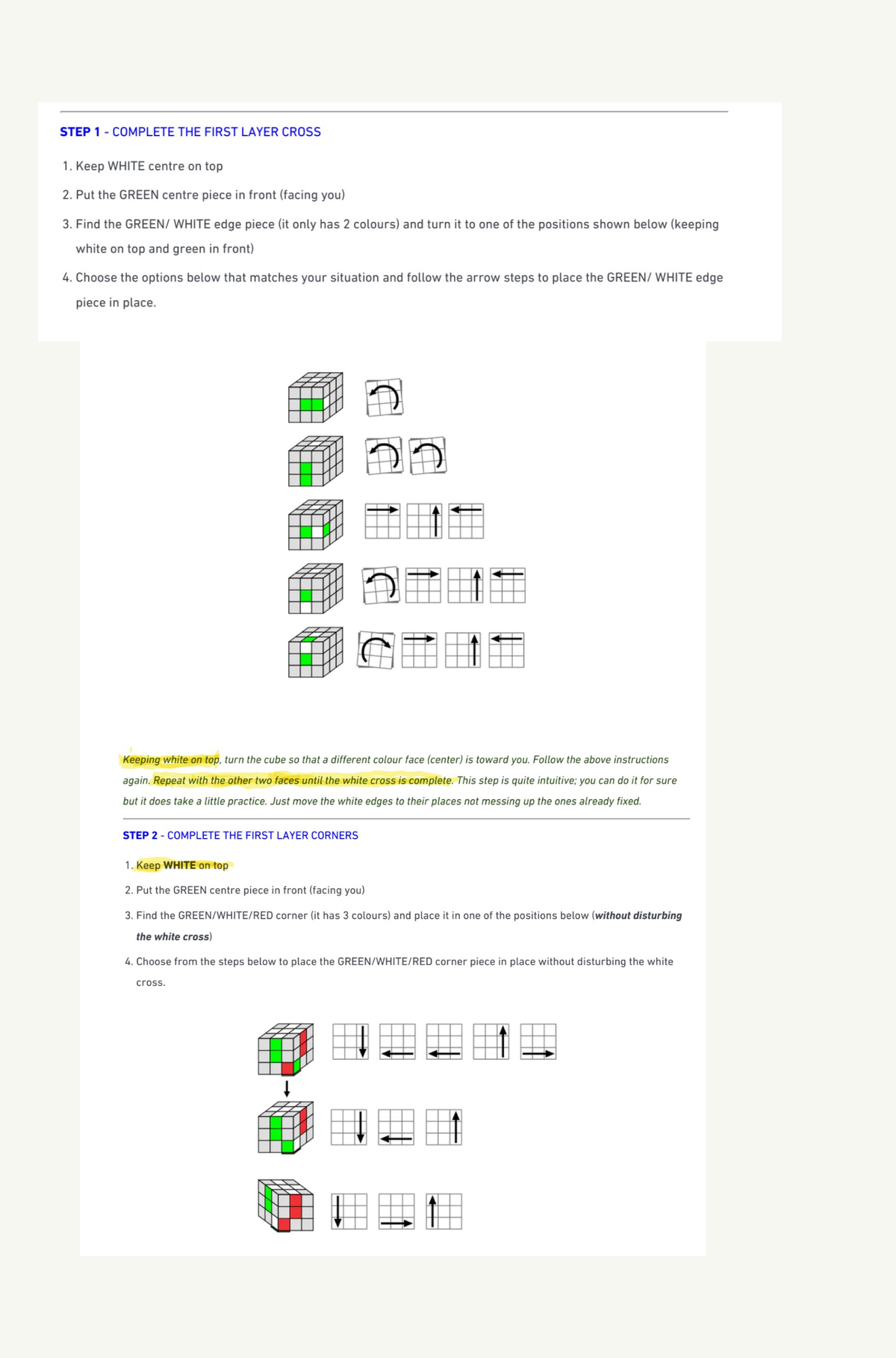 3X3 Rubik Solution Guide - STEP 1 COMPLETE THE FIRST LAYER CROSS 1 ...