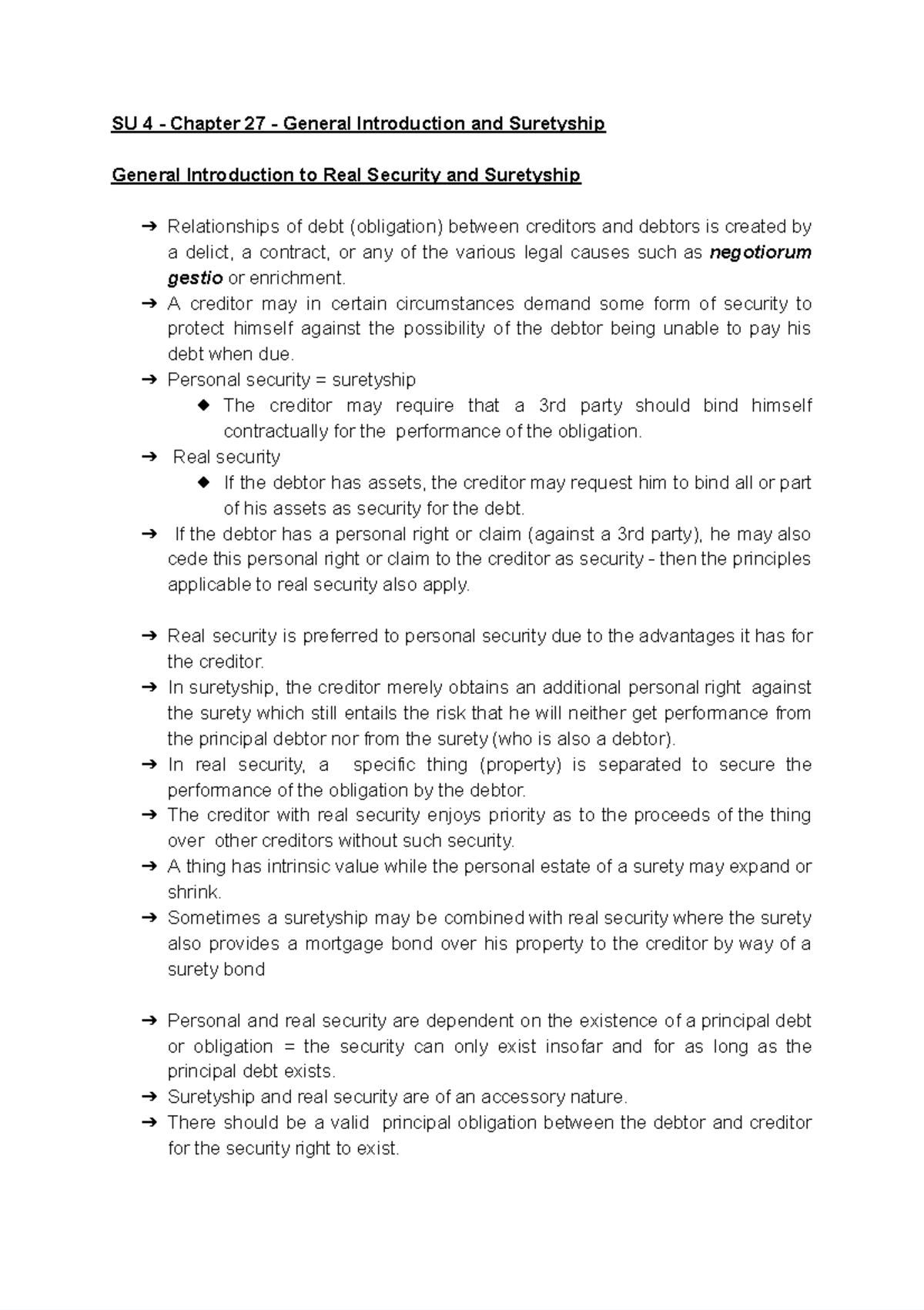 SU4 - Summary specific contracts - SU 4 - Chapter 27 - General ...