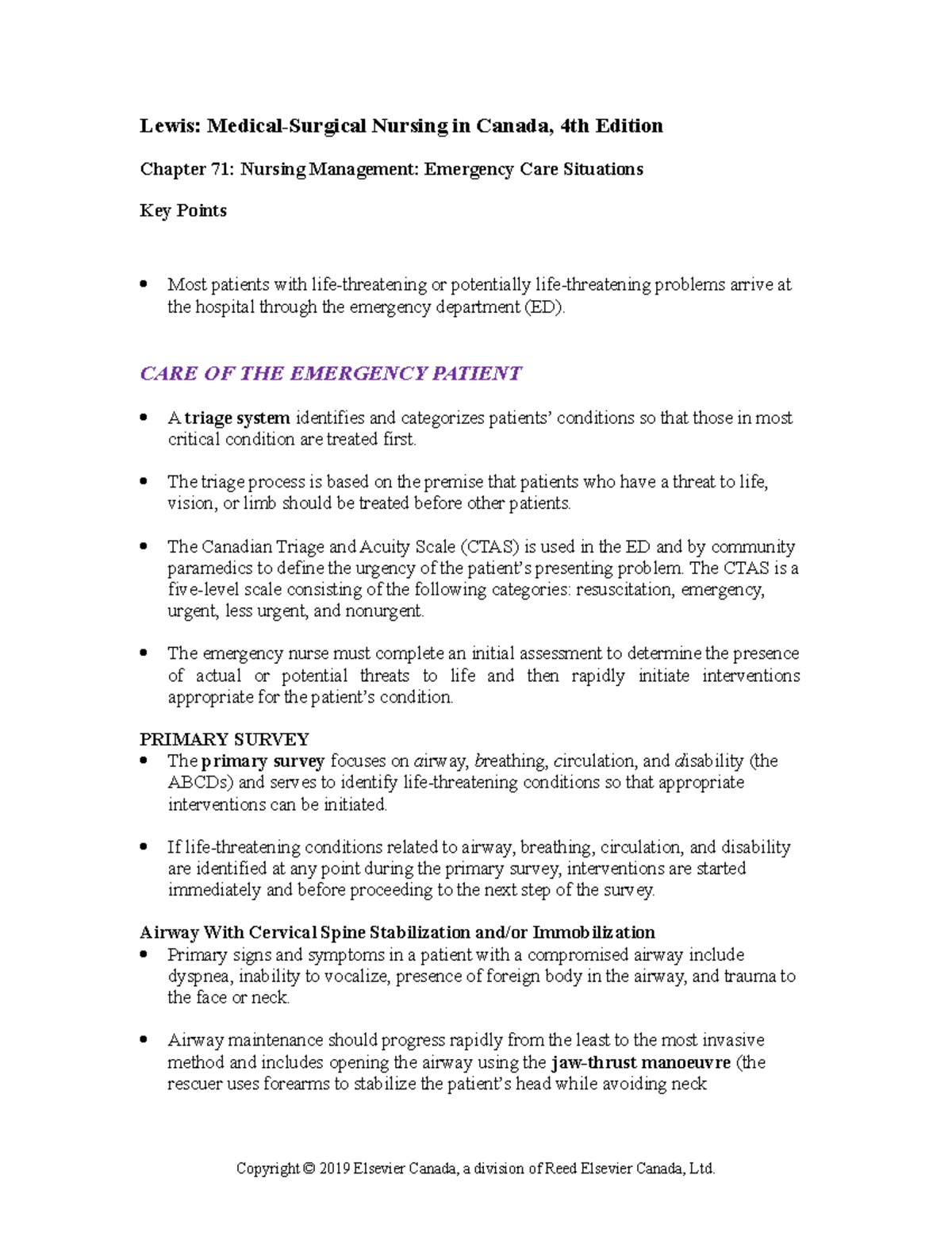 Chapter 071 - Nursing Management: Emergency Care Situations - Copyright ...