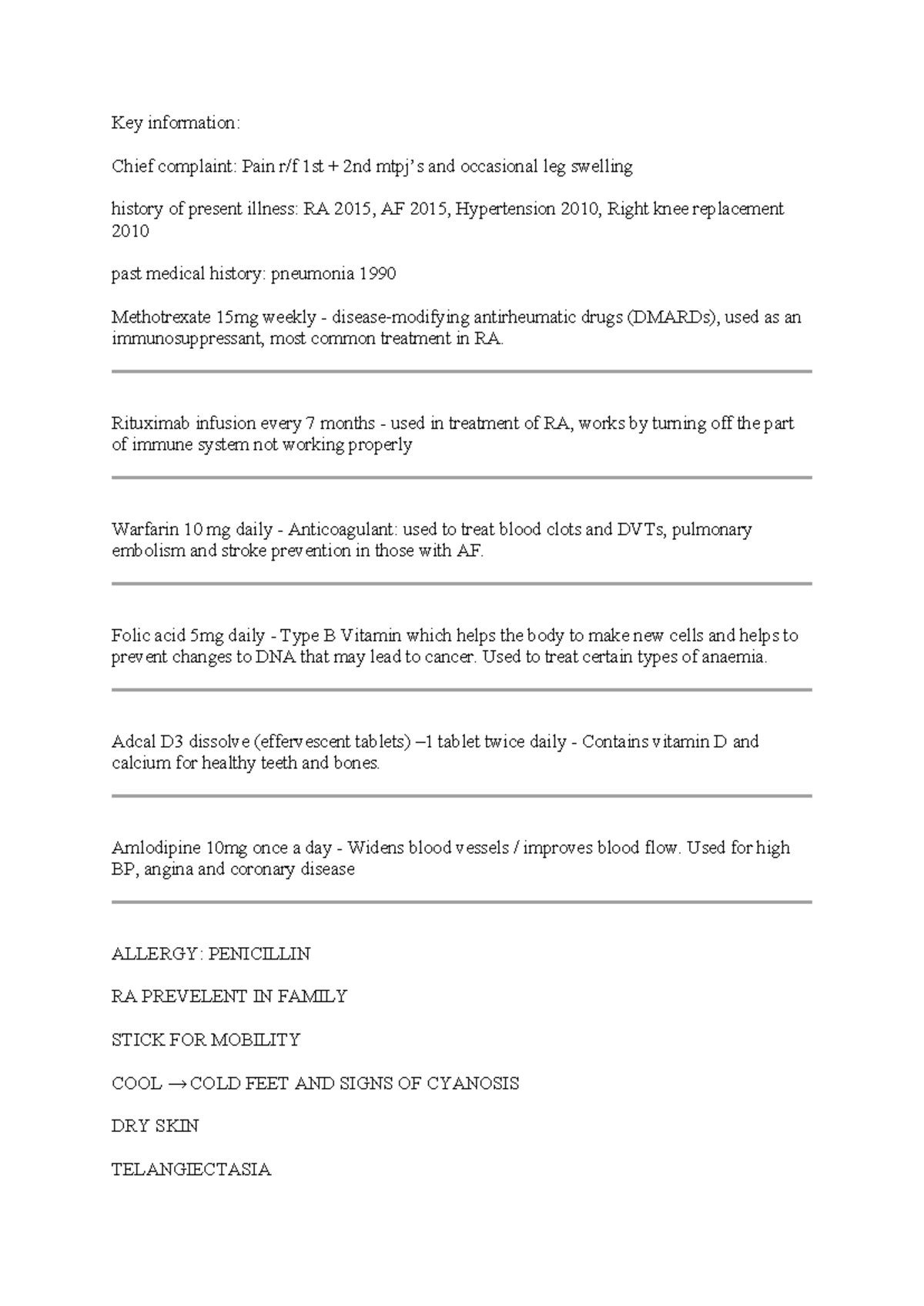 Key informatio 12 - dsadsa - Key information: Chief complaint: Pain r/f ...