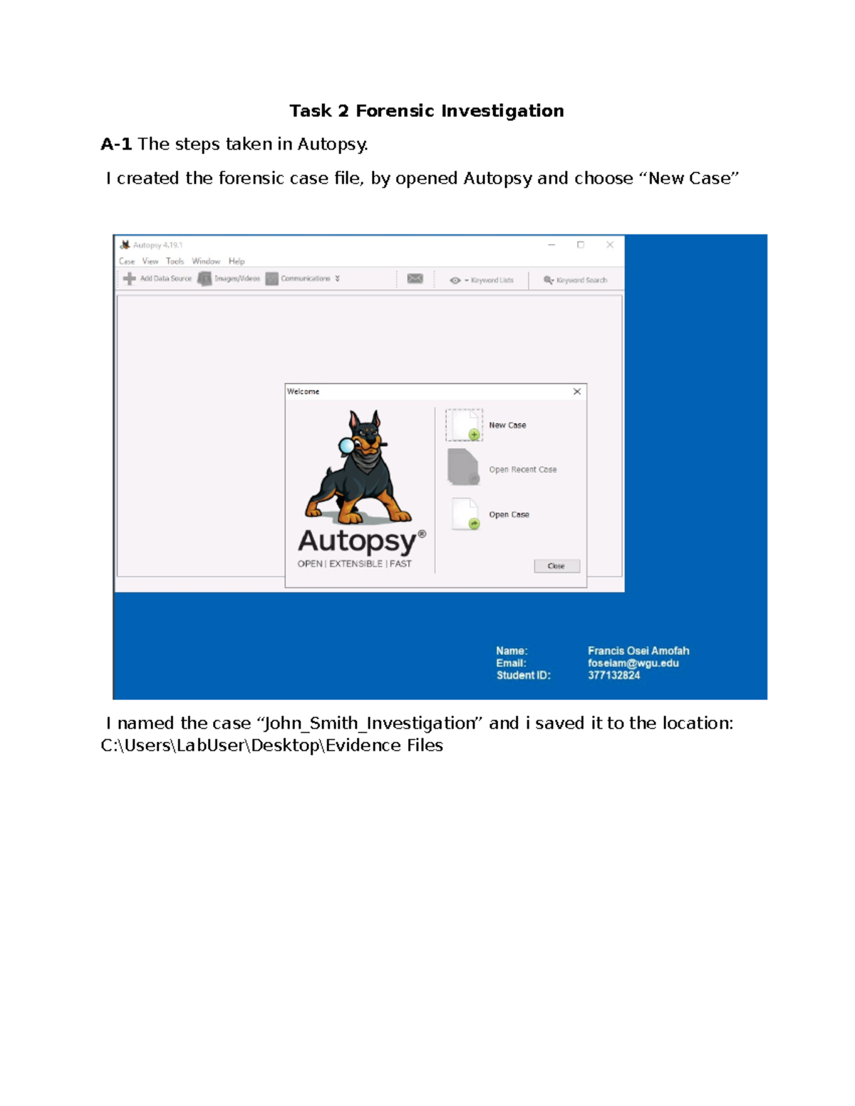 Task 2 Digital Forensic - Task 2 Forensic Investigation A-1 The steps ...