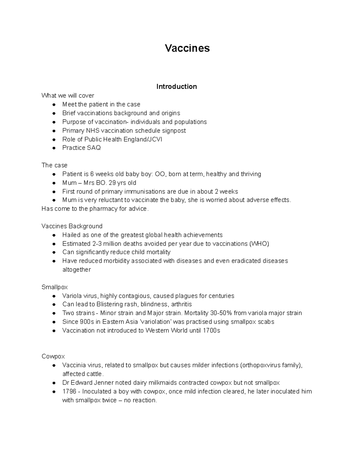 Lecture notes for Vaccines - year 3 Mpharm - PY265 - Brighton - Studocu