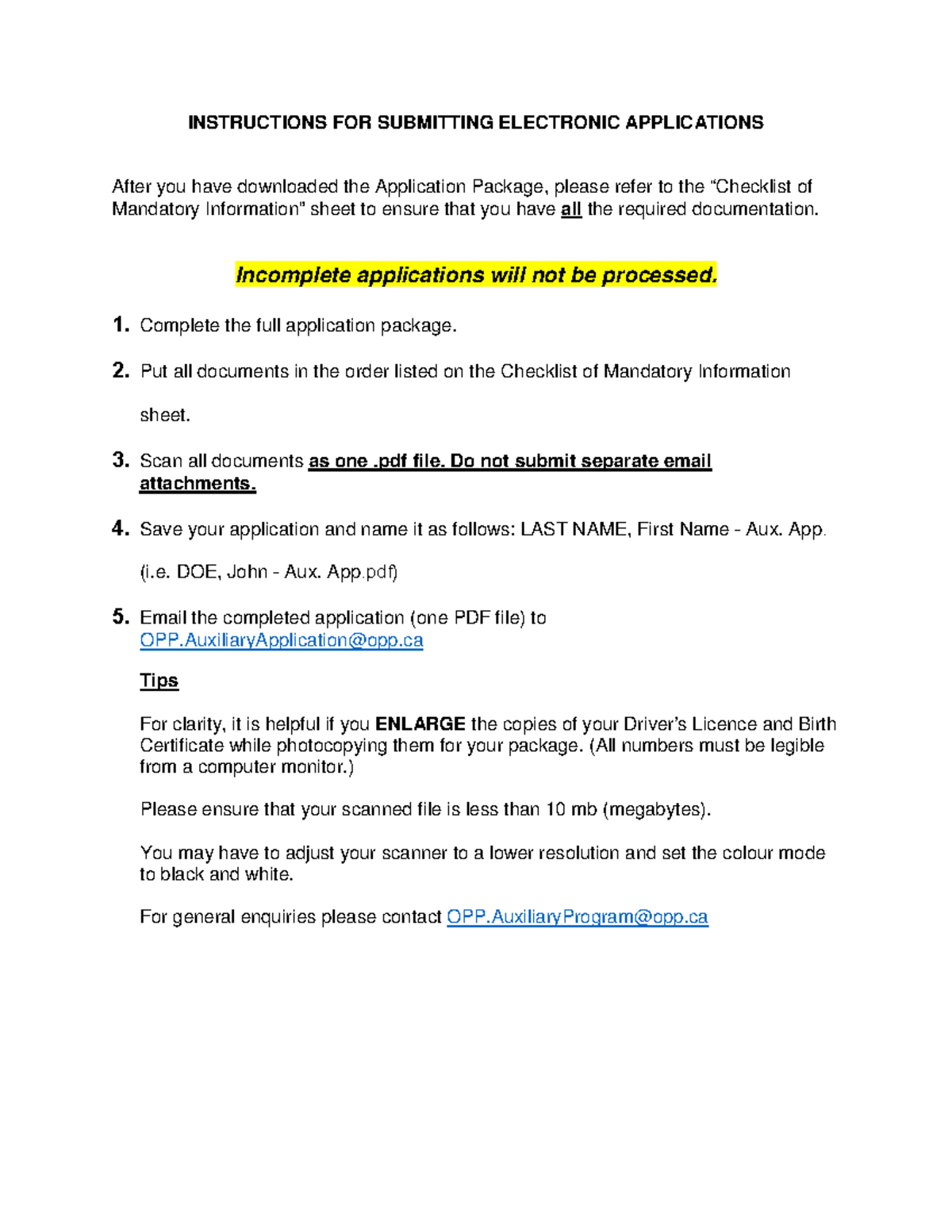 Auxiliary Mandatory Checklist - INSTRUCTIONS FOR SUBMITTING ELECTRONIC ...