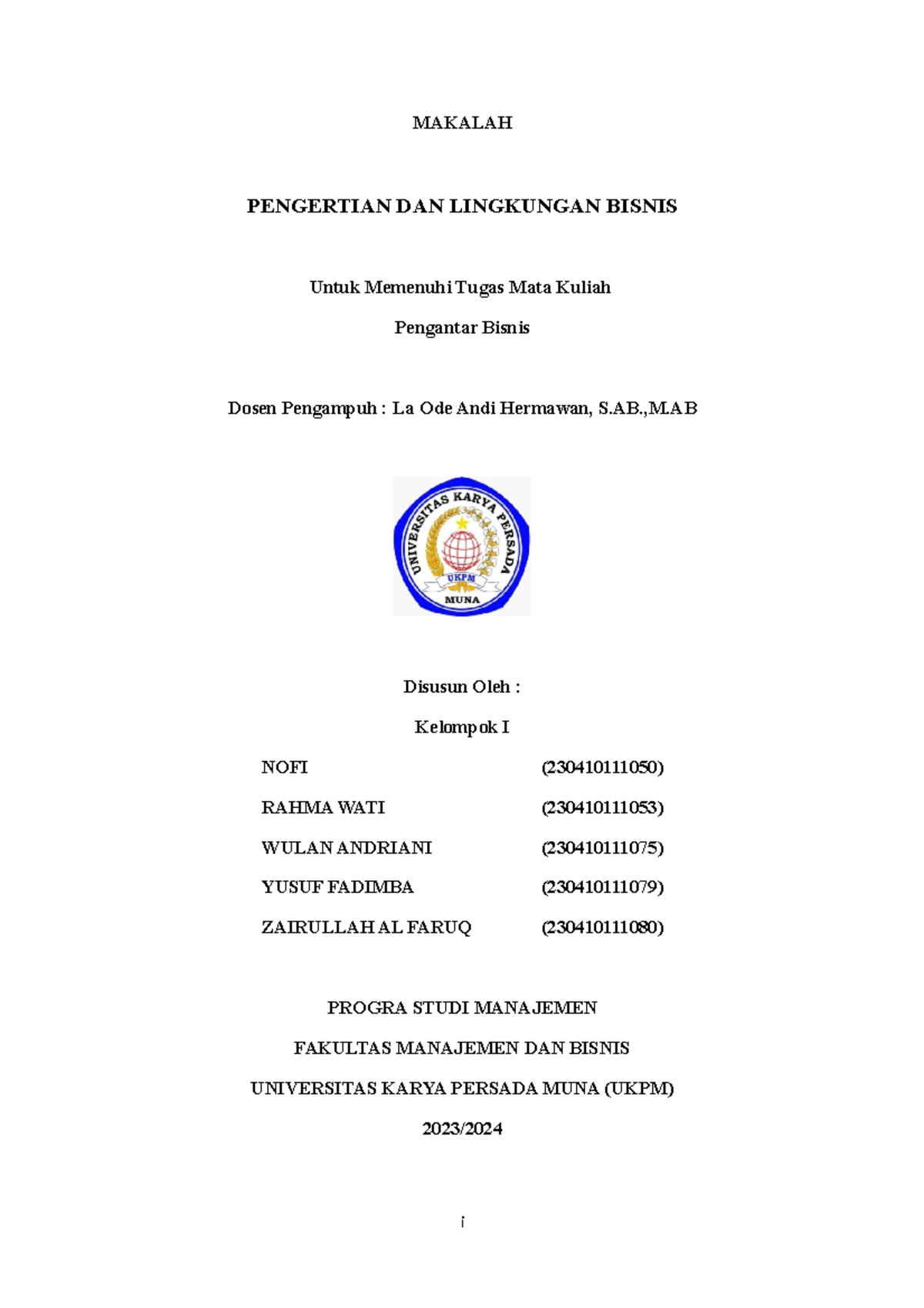 Cover Materi Bisnis 1 - wefwefwe - Auditing and Assurance Services: an ...